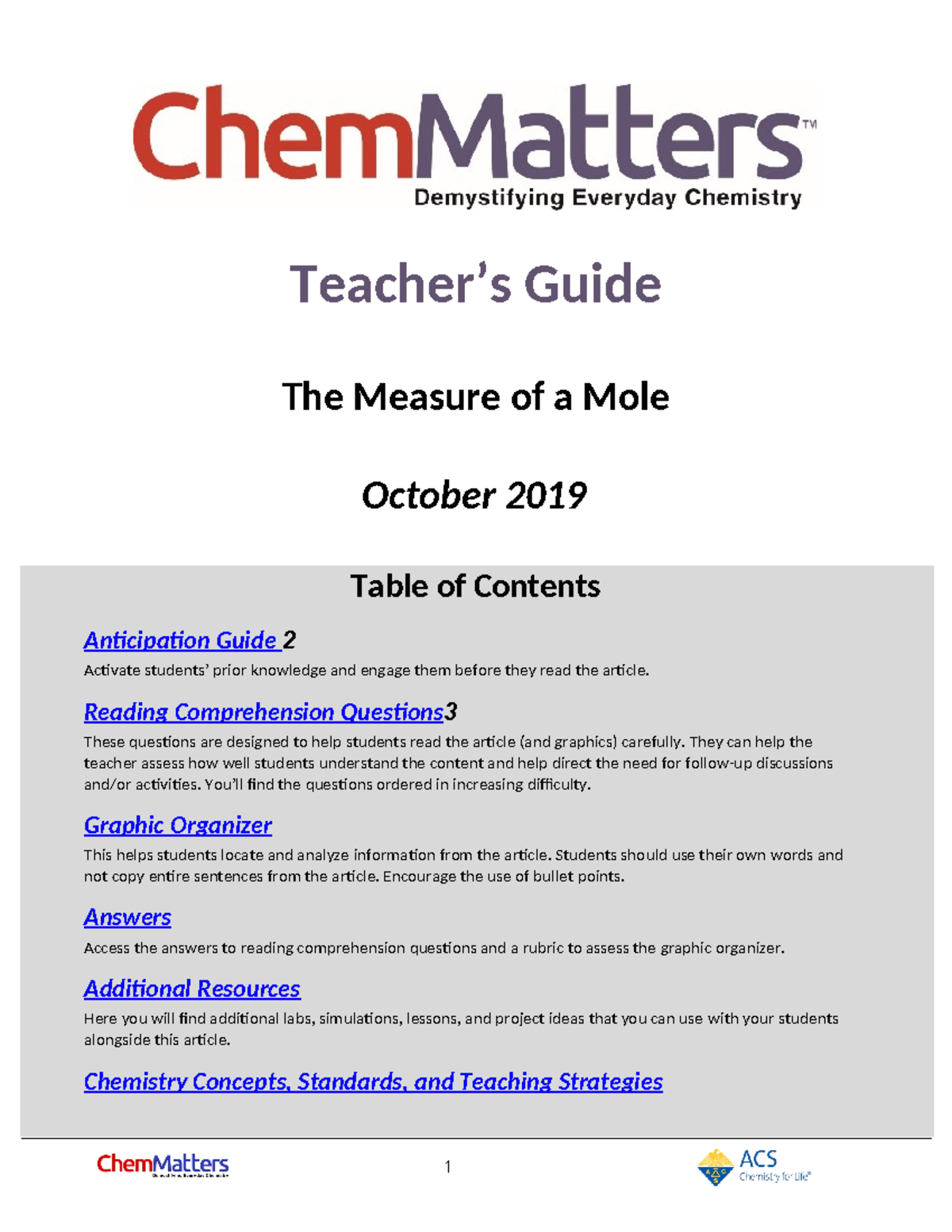 Measure of a mole tg - mole - Teacher’s Guide The Measure of a Mole ...
