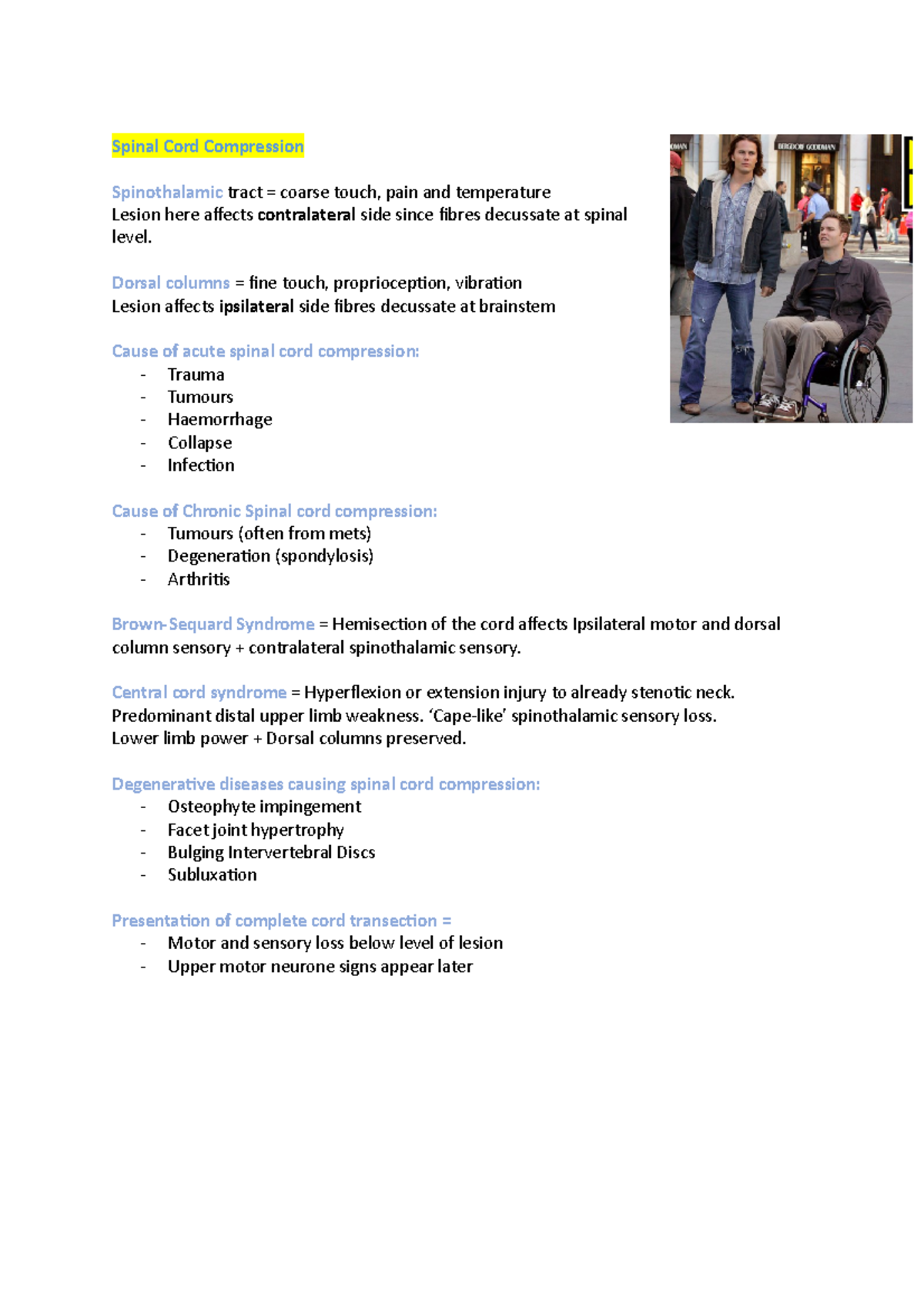 Spinal Cord Compression - Spinal Cord Compression Spinothalamic tract ...