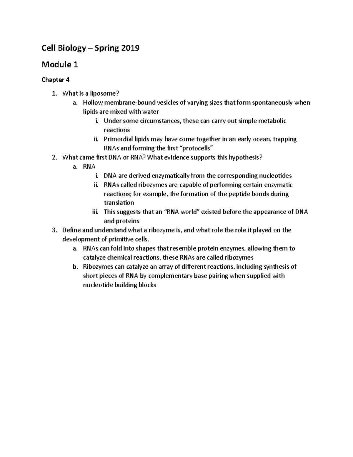 Cell Bio - Chapter 4 - Cell Biology – Spring 2019 Module 1 Chapter 4 ...