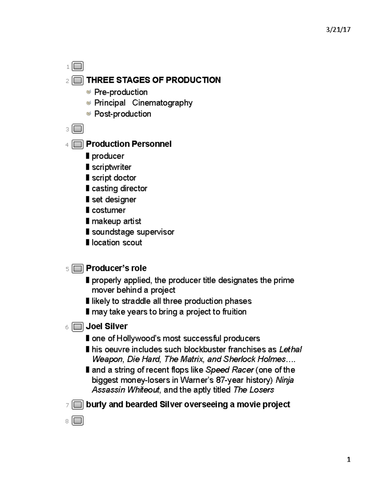1-notes for preproduction 3 24 & 3 27 - THREE STAGES OF PRODUCTION Pre ...