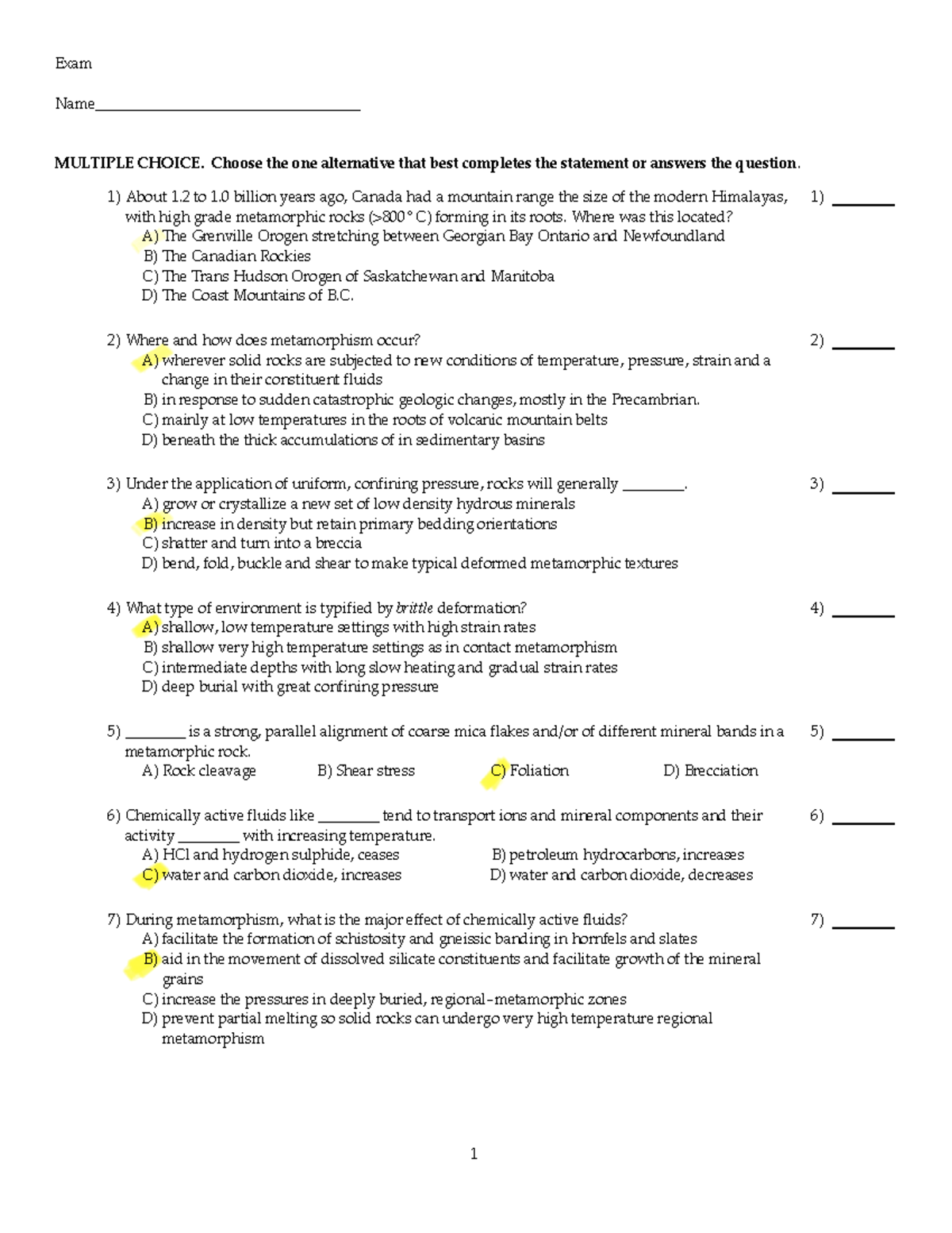 Chapter 7 - Marked notes - Exam Name ...