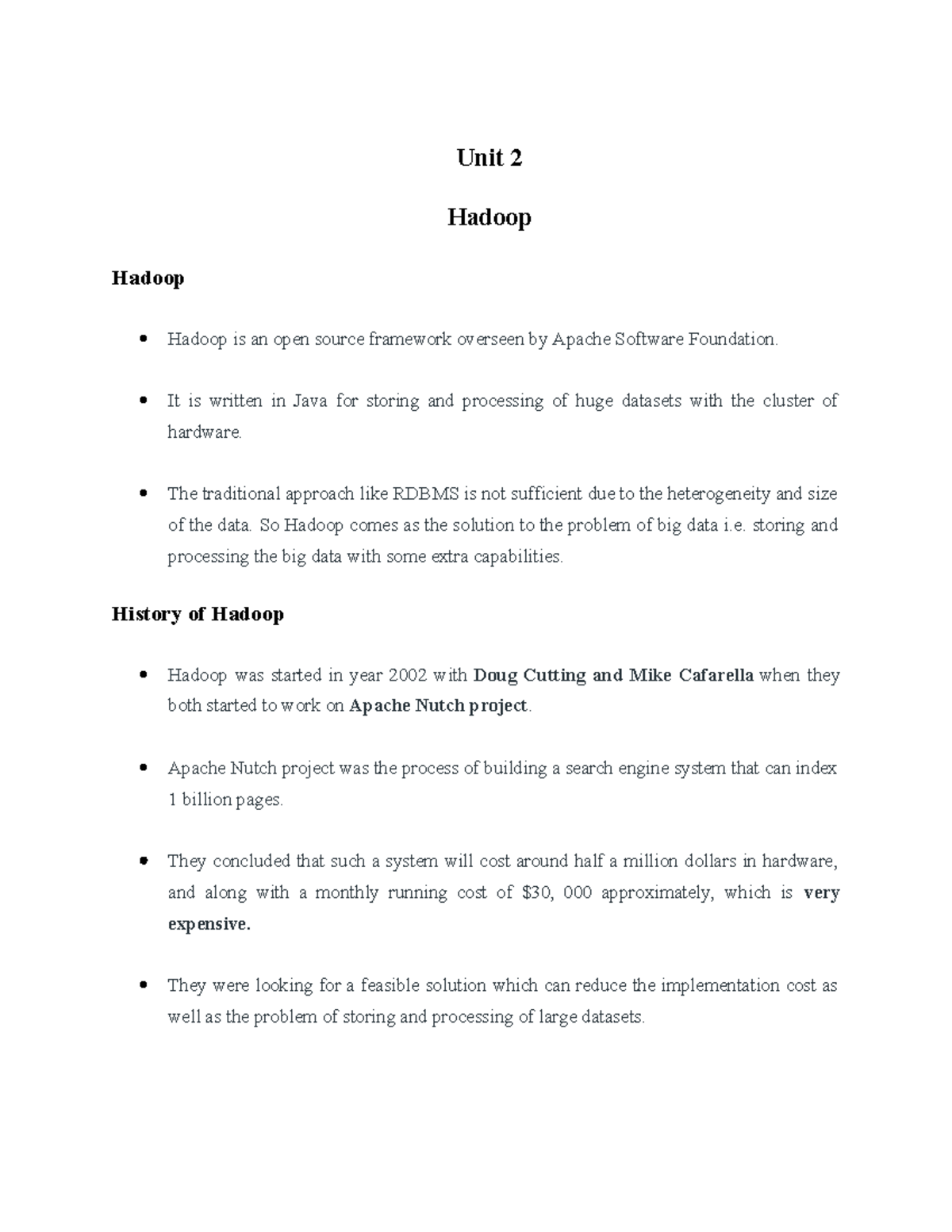 Unit 2 big data - data analytics - Unit 2 Hadoop Hadoop Hadoop is an open source framework - Studocu