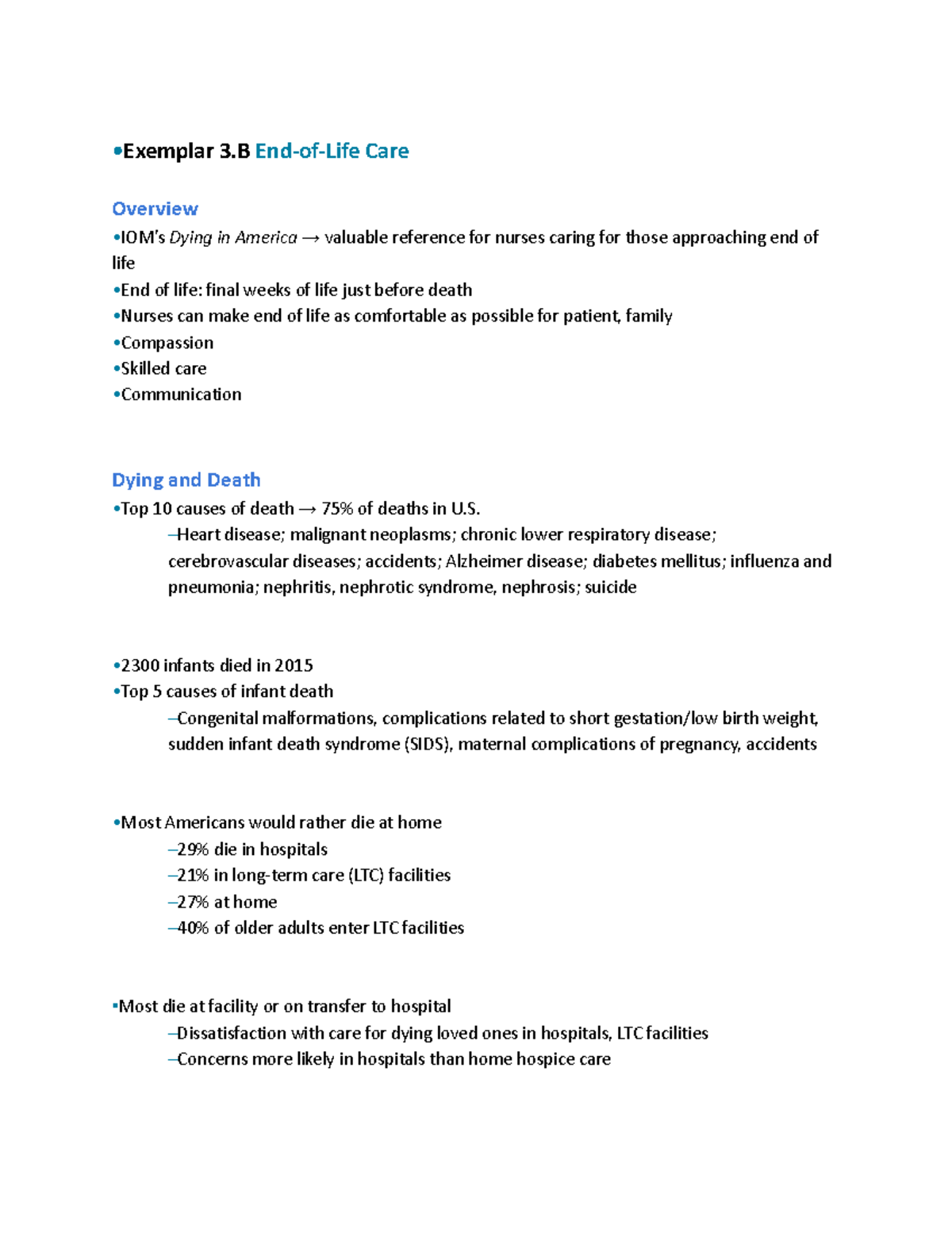 3.B End of Life - lecture notes - • Exemplar 3 End-of-Life Care ...