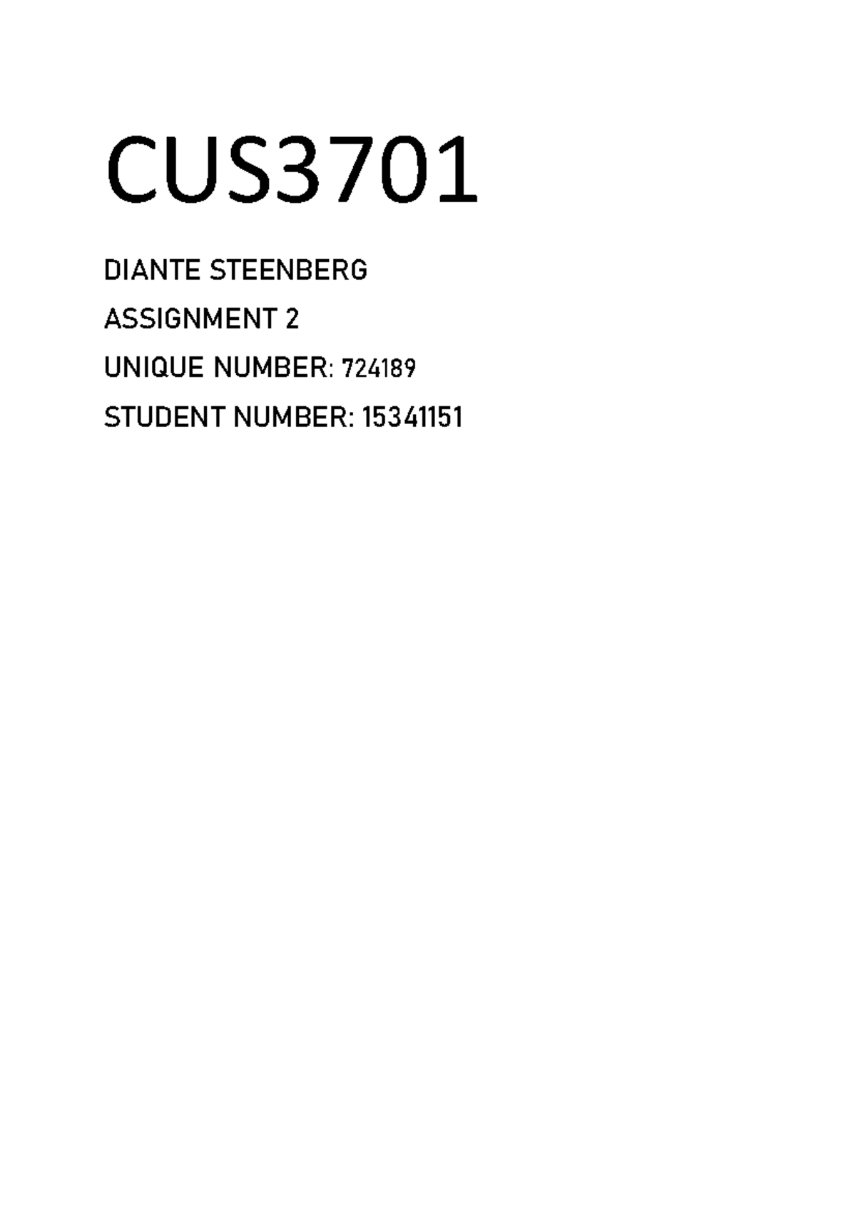 CUS3701 Assignment 2 (15341151) Diante Steenberg - DIANTE STEENBERG CUS ...