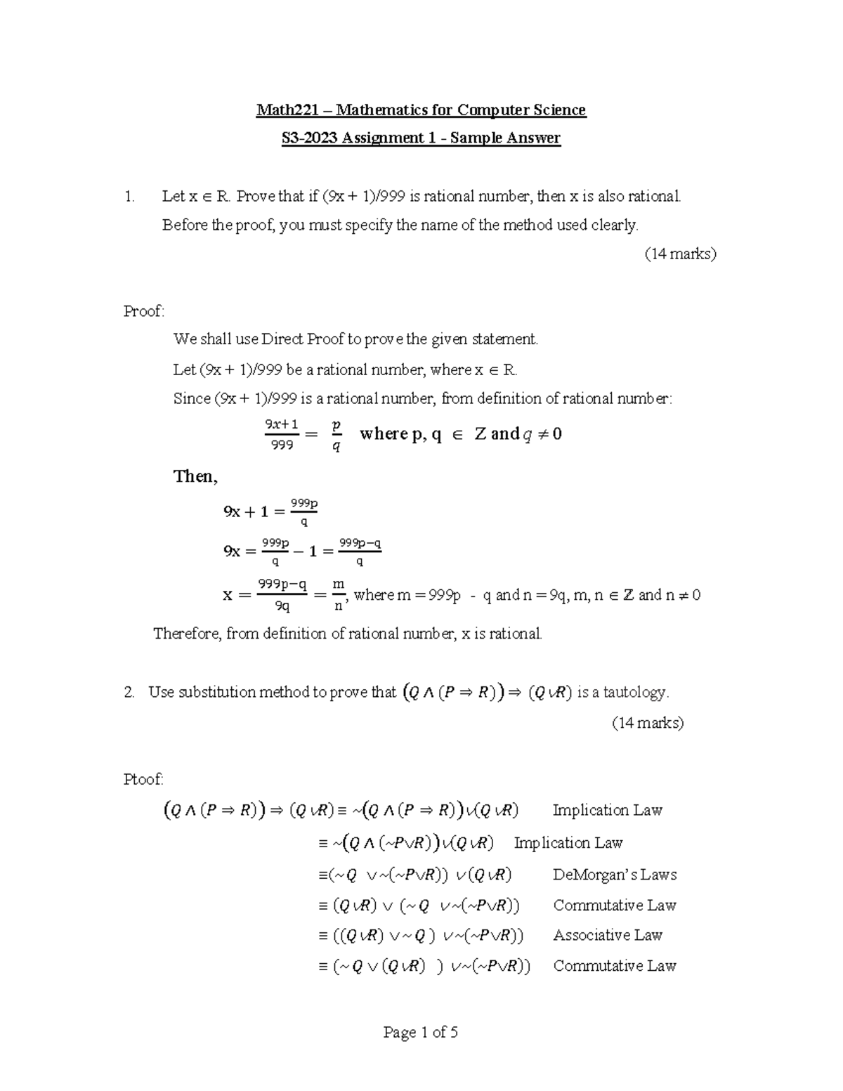 MATH221-23-S3-A1-Q Sample-Answer - Math221 – Mathematics for Computer Science S3-2023 Assignment ...