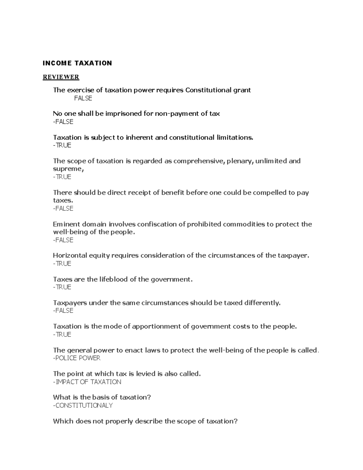 Income Taxation Reviewer - INCOME TAXATION REVIEWER The exercise of ...