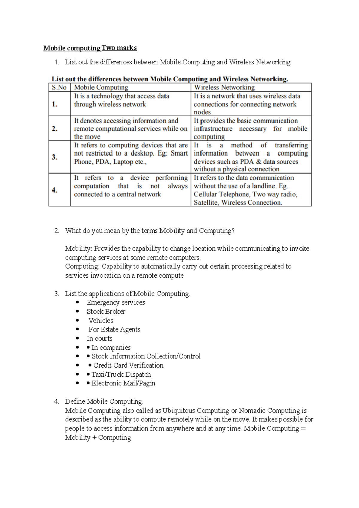 Mobile Compuing Question Bank Mobile Computing Two Marks List Out The Differences Between