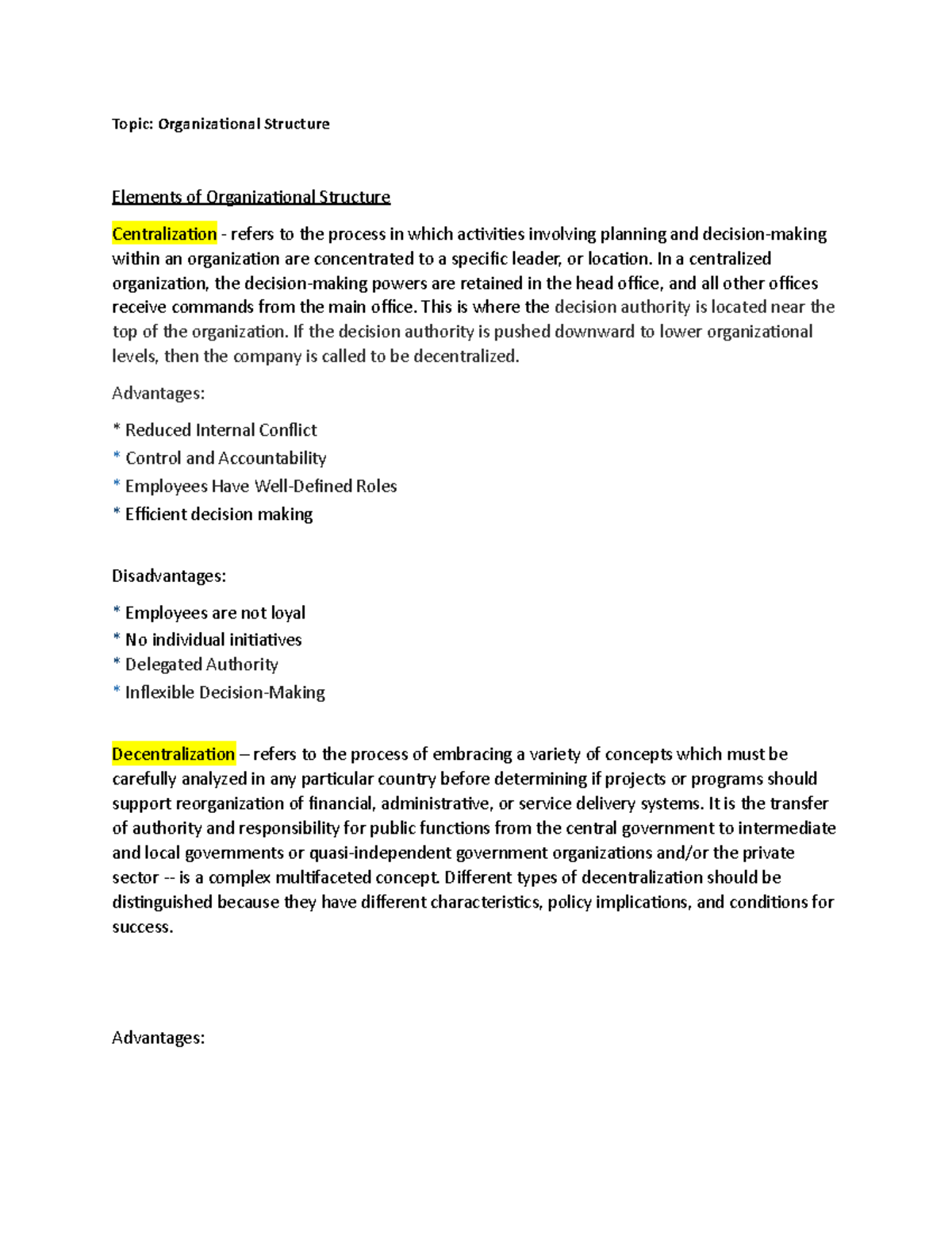Organizationalstructure 2 - Topic: Organizational Structure Elements of ...