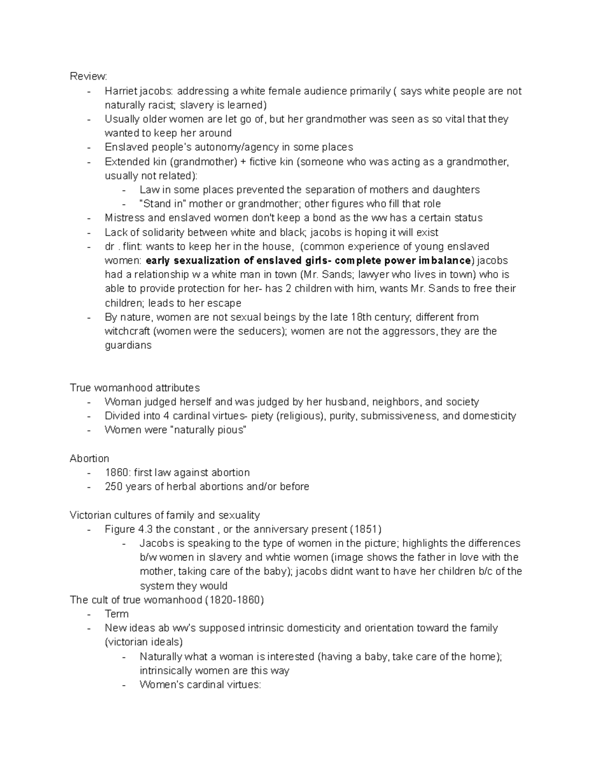 HIST 1146 Notes 10 12 - Dr. Lawrence - Review: - Harriet jacobs ...
