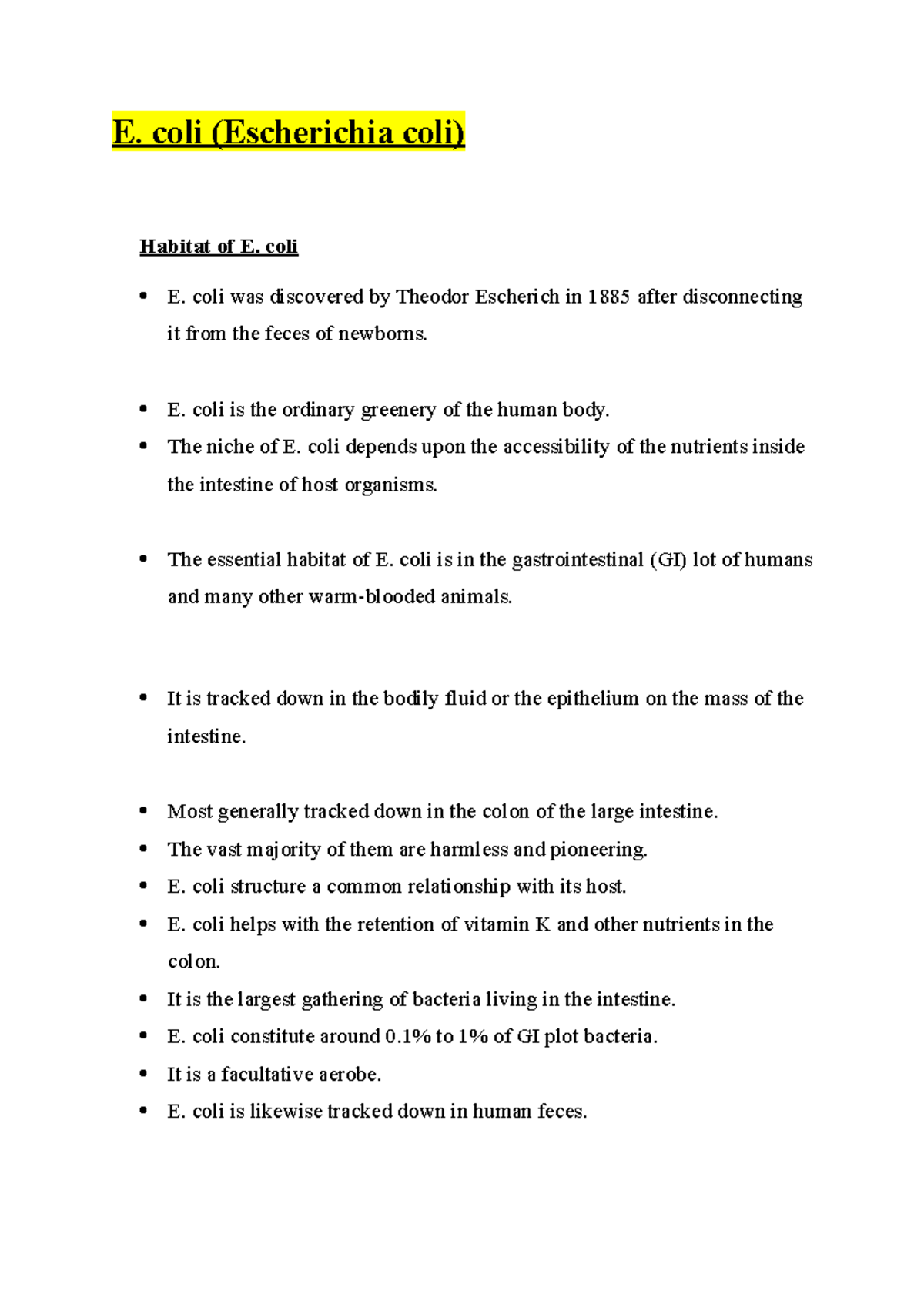 E. coli (Escherichia coli) - E. coli (Escherichia coli) Habitat of E ...