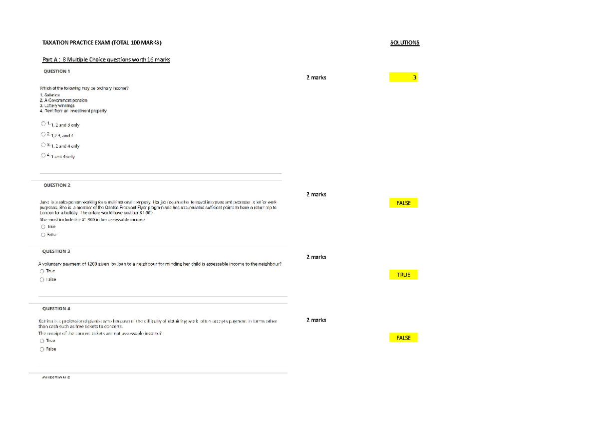 TAX Practice Exam TP3 2018-2 solutions - ACC30005 - TAXATION PRACTICE ...