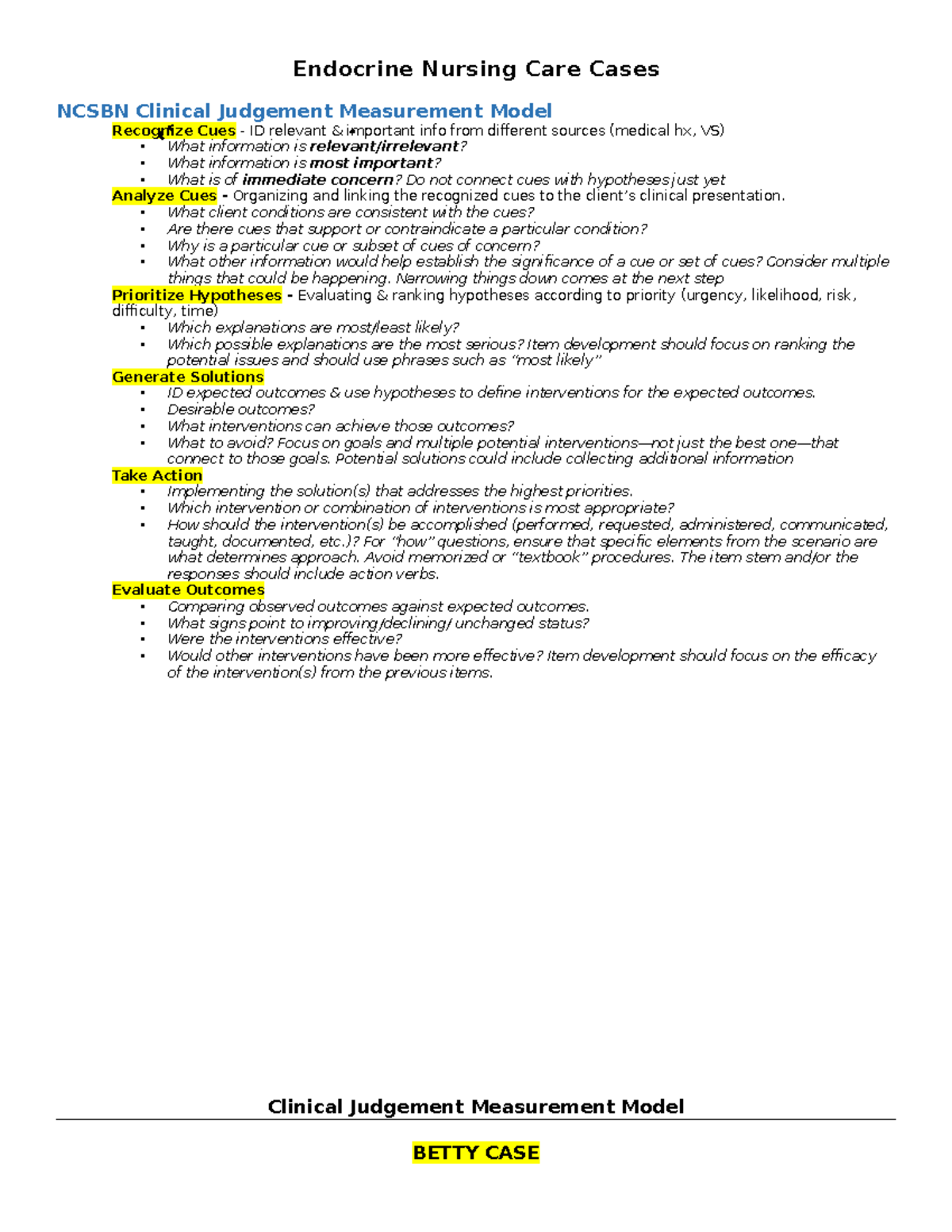 Endocrine Nursing Care Cases - • What client conditions are consistent ...