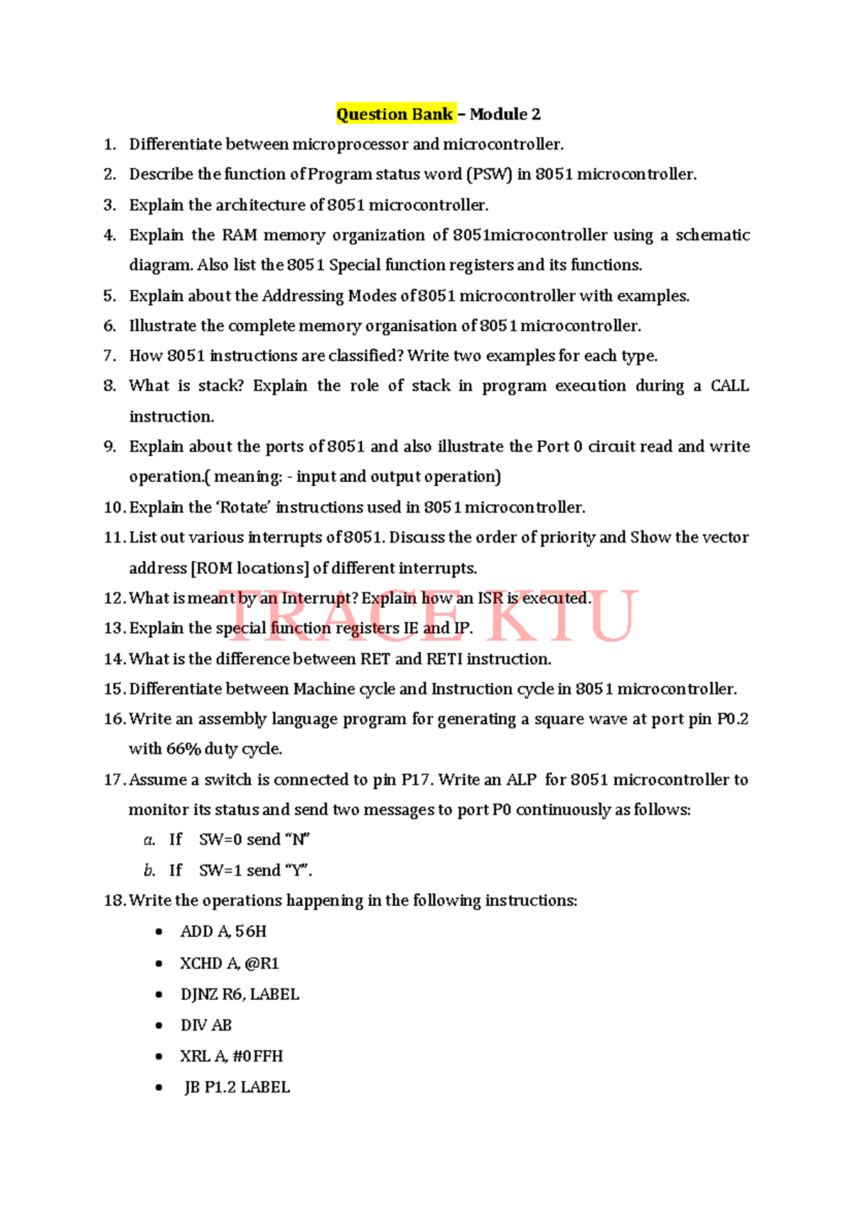 Question Bank CAM - Module 2 - Question Bank – Module 2 Differentiate between microprocessor and ...