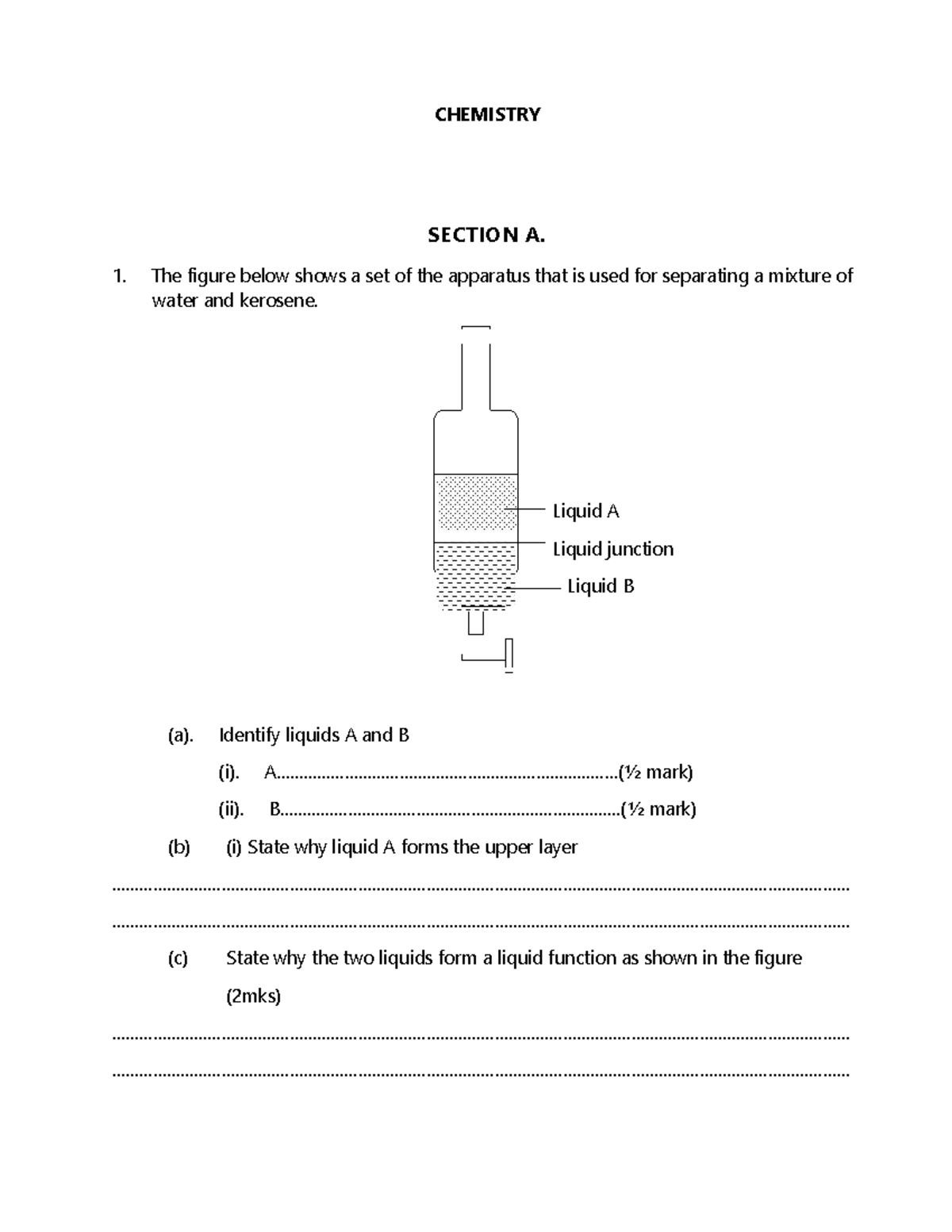 S3 Chemistry Revision Questions - CHEMISTRY SECTION A. The figure below ...