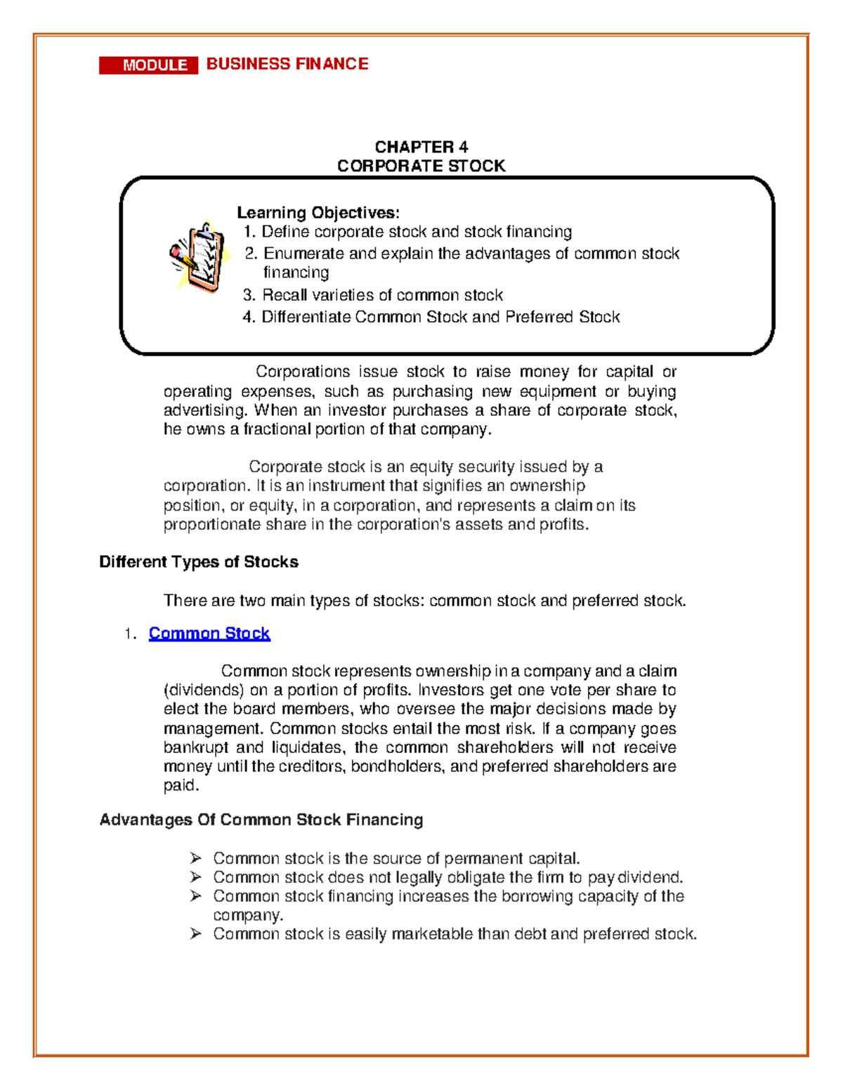 Chapter 4 Corporate Stock - CHAPTER 4 CORPORATE STOCK Learning ...