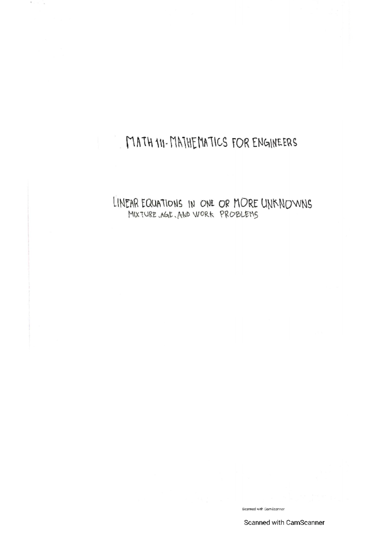 Linear Equations - Solved Problems - Math for Engineers - PangSU - Studocu