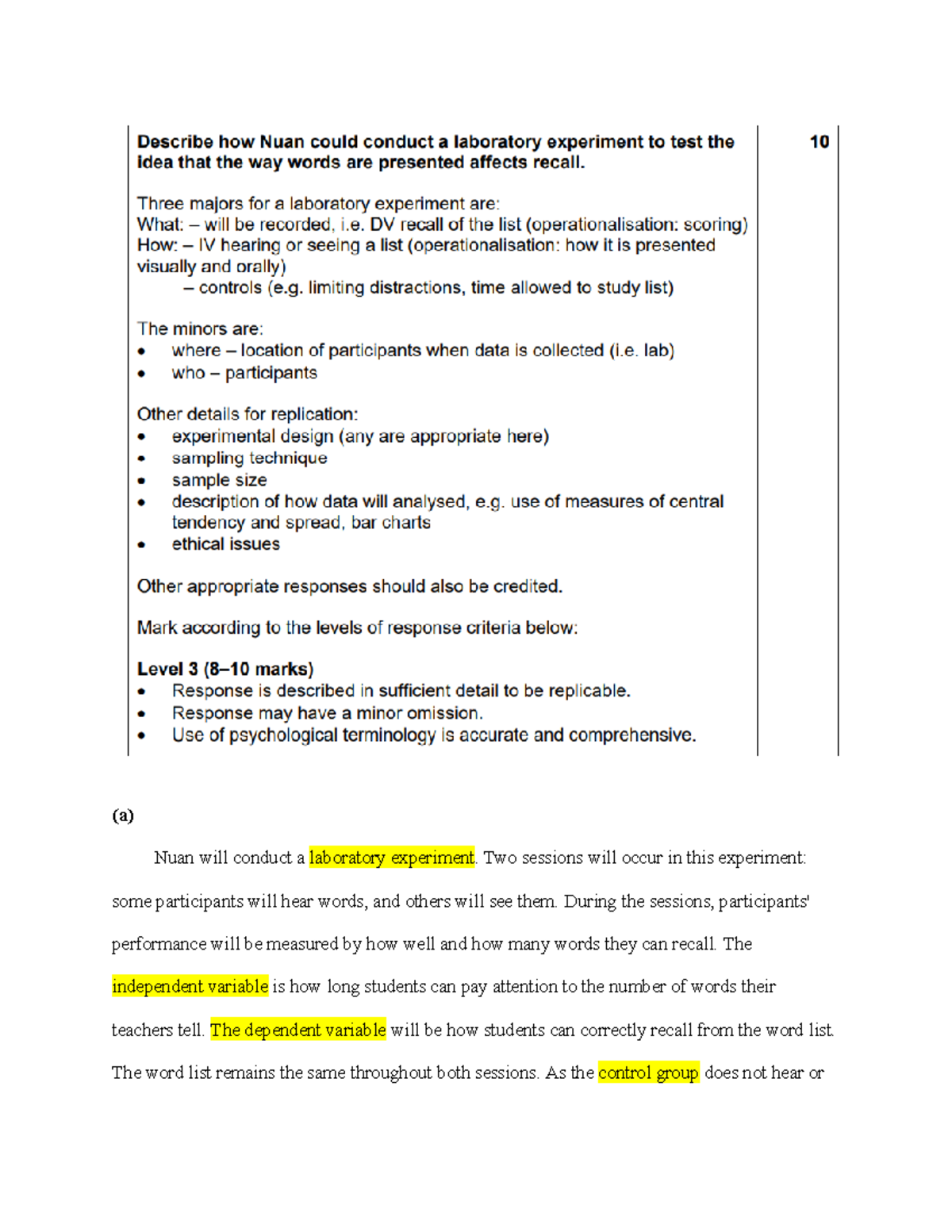 Lab Experiment #1 - (a) Nuan will conduct a laboratory experiment. Two sessions will occur in ...