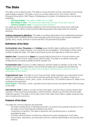 State - Lecture notes 1 - CONCEPTS OF STATE AND GOVERNMENT State – is a ...