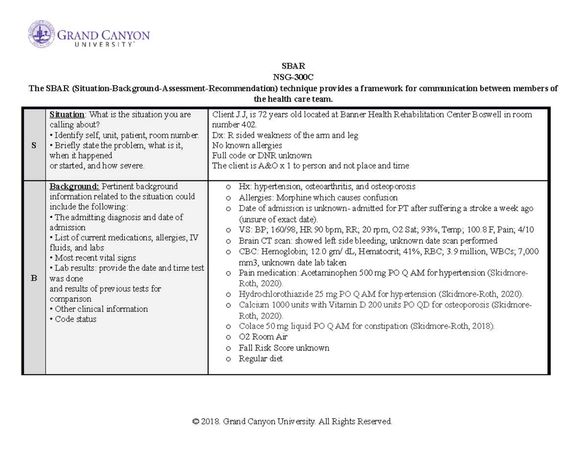 NSG-300CC-RS-SBAR 4 - high yield - SBAR The SBAR technique provides a ...