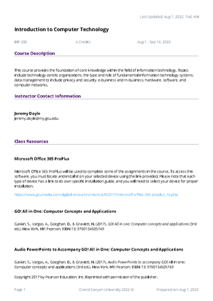 BIT200-Welcome to Week 2 - Welcome to Week 2! Since GCU is a Christian ...
