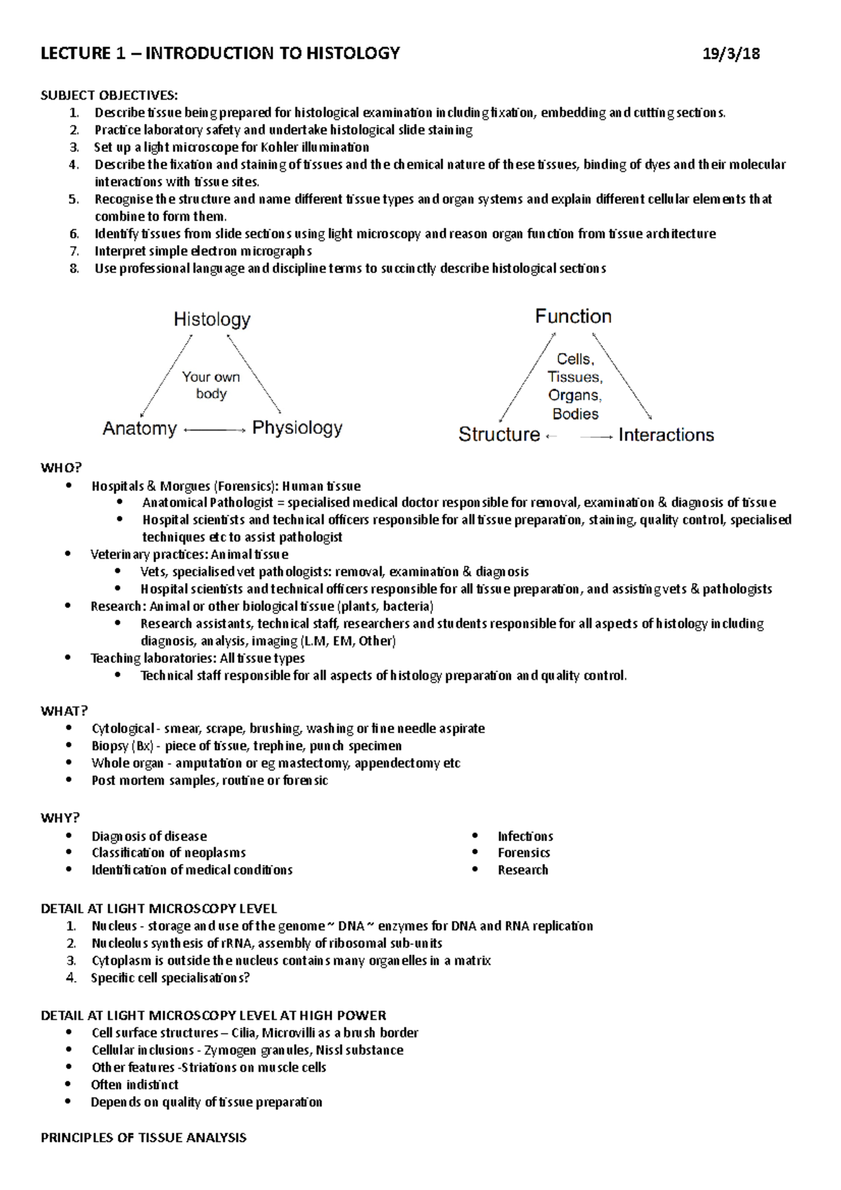 Lecture 1 – Introduction TO Histology 19 - LECTURE 1 INTRODUCTION TO ...