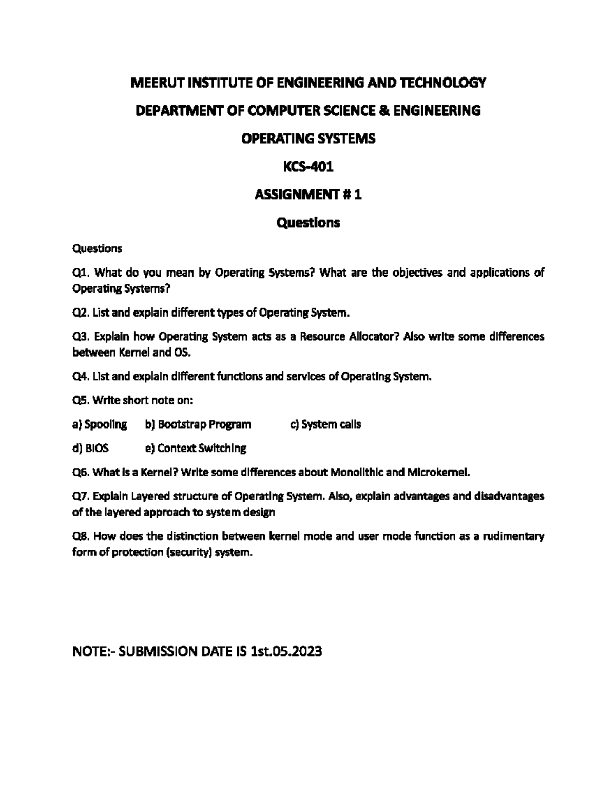 Os ass 1 - Summary B.tech - Studocu