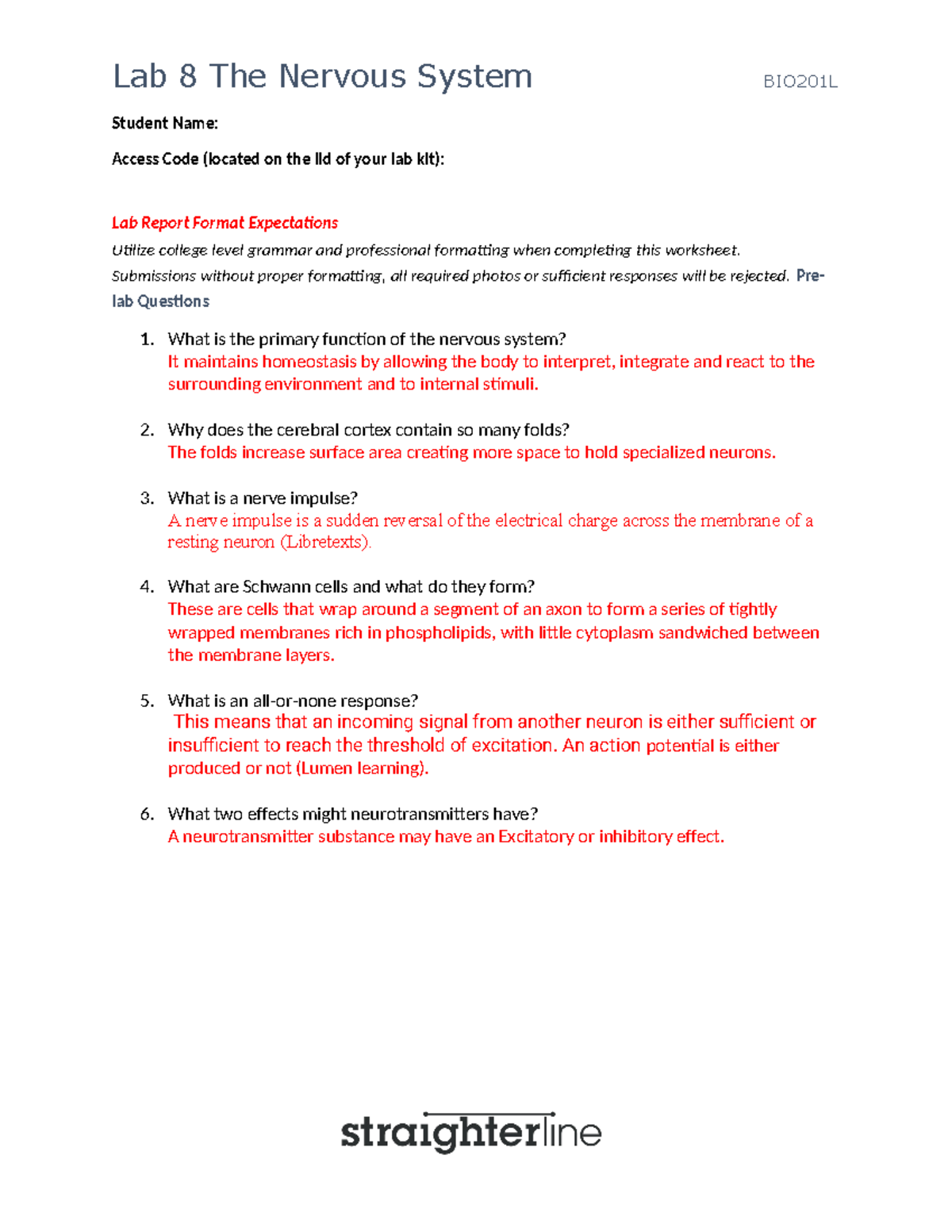 BIO201 Lab 8 - lab write up - Student Name: Access Code (located on the ...
