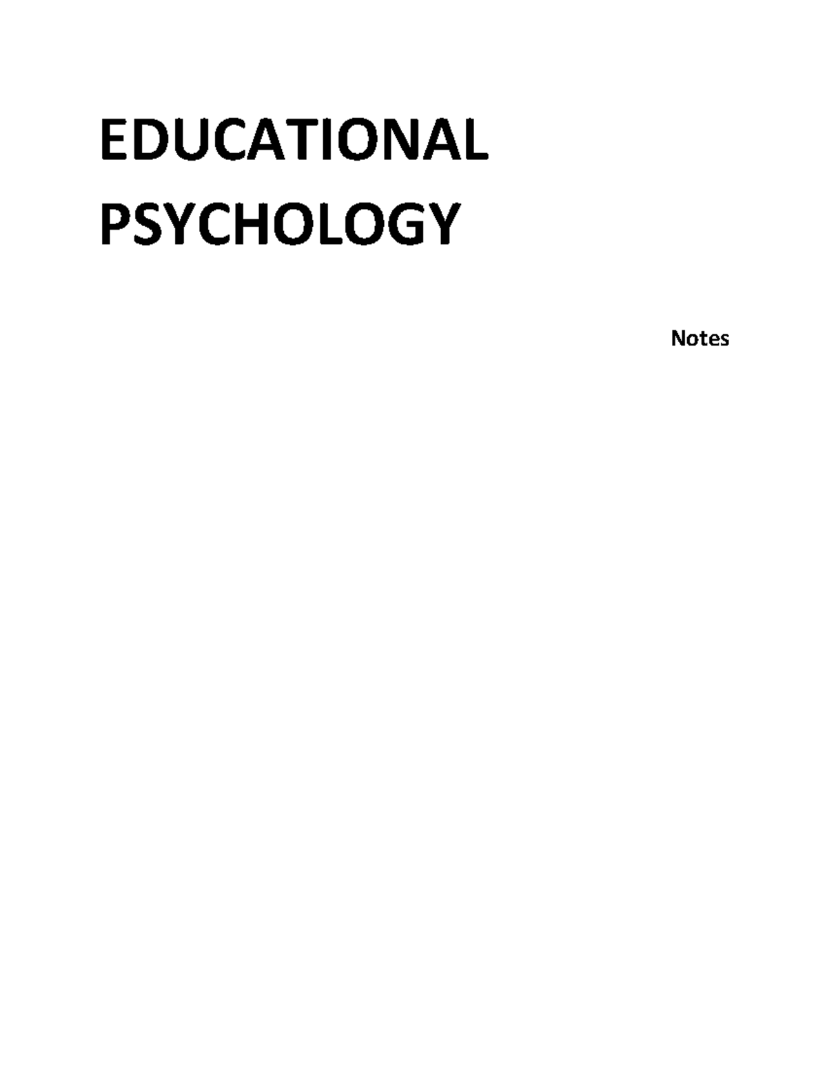 Educational Psychology Notes - EDUCATIONAL PSYCHOLOGY Notes Educational ...