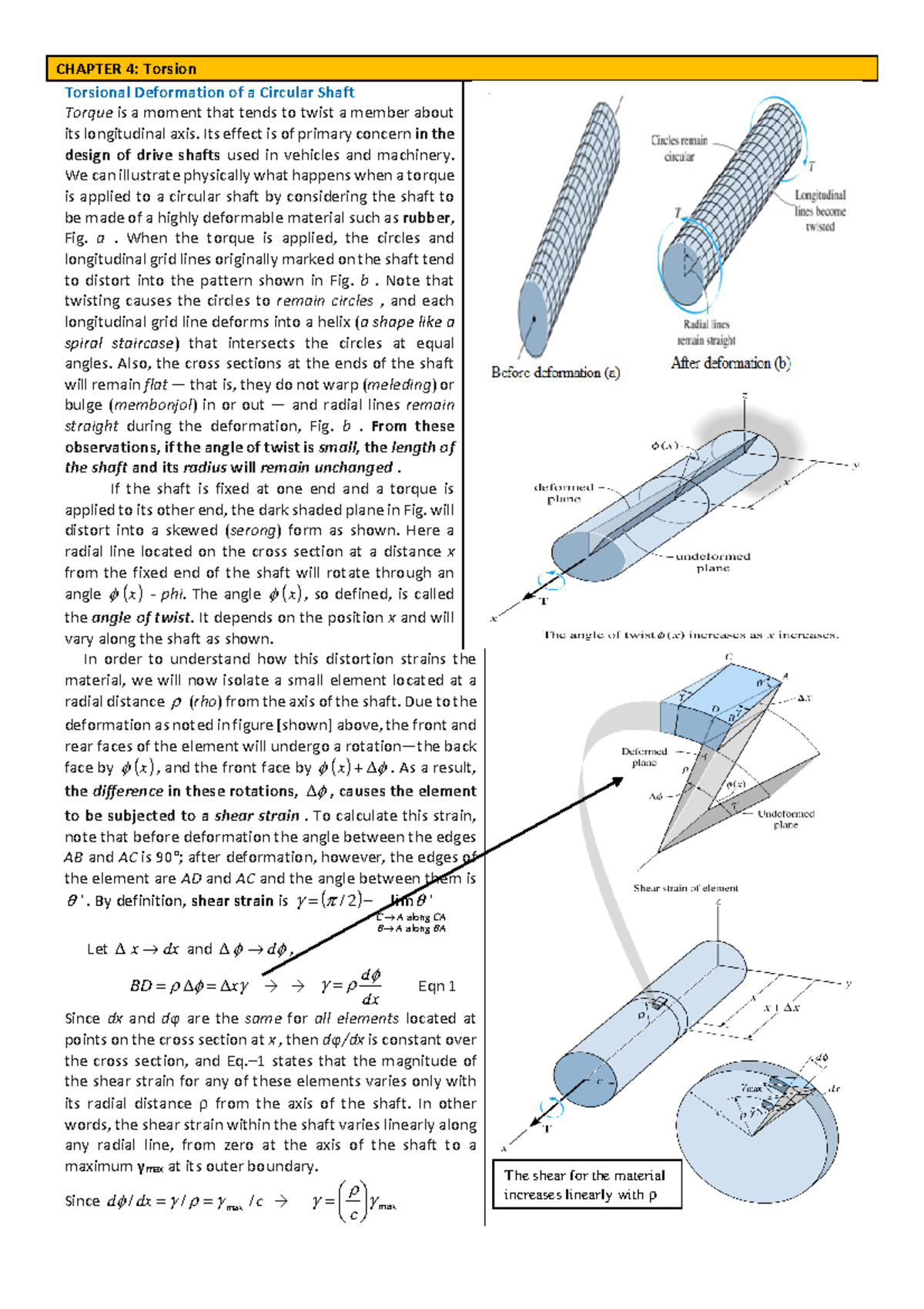 Notabab 4penuh - th - CHAPTER 4: Torsion Torsional Deformation of a ...