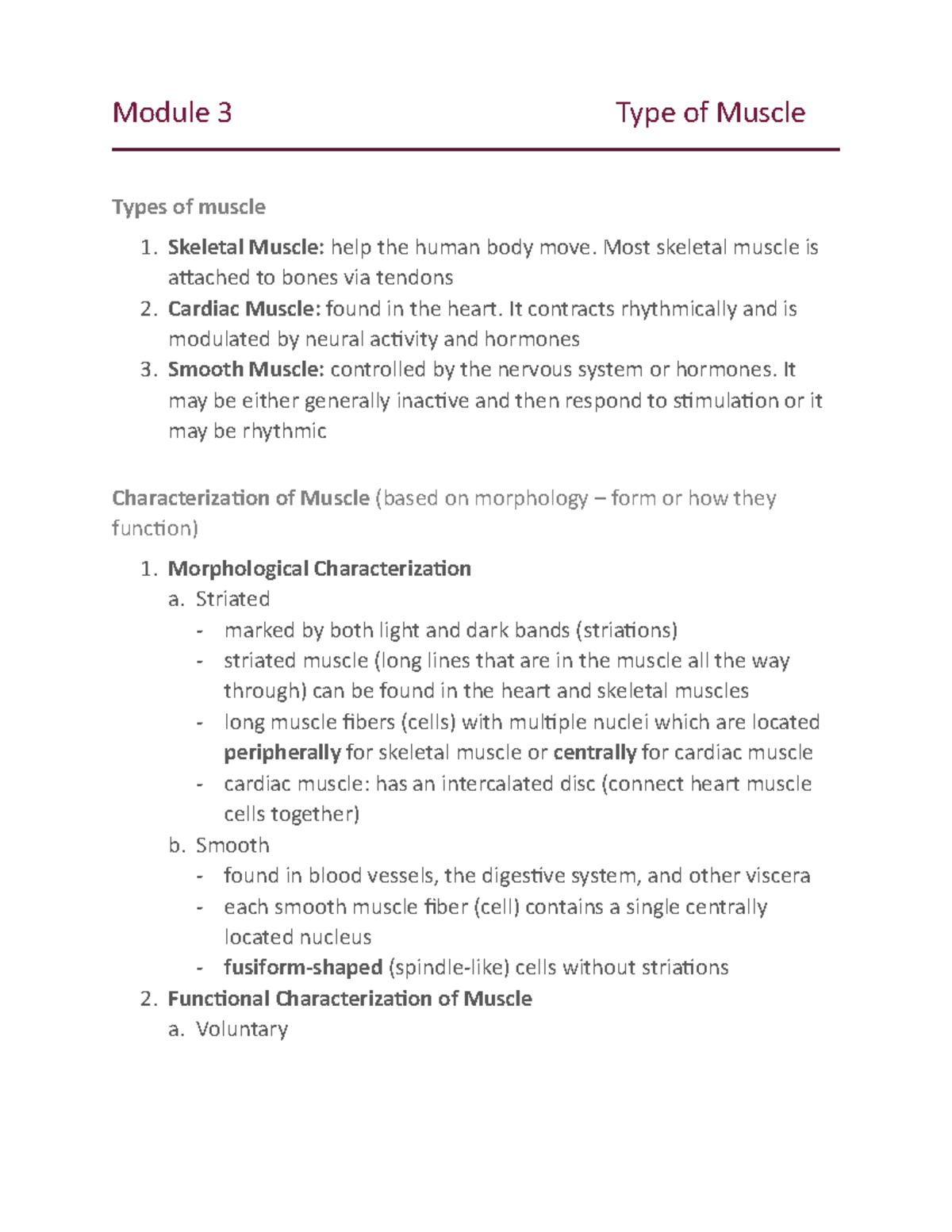 Module 3 - online - Module 3 Type of Muscle Types of muscle Skeletal ...