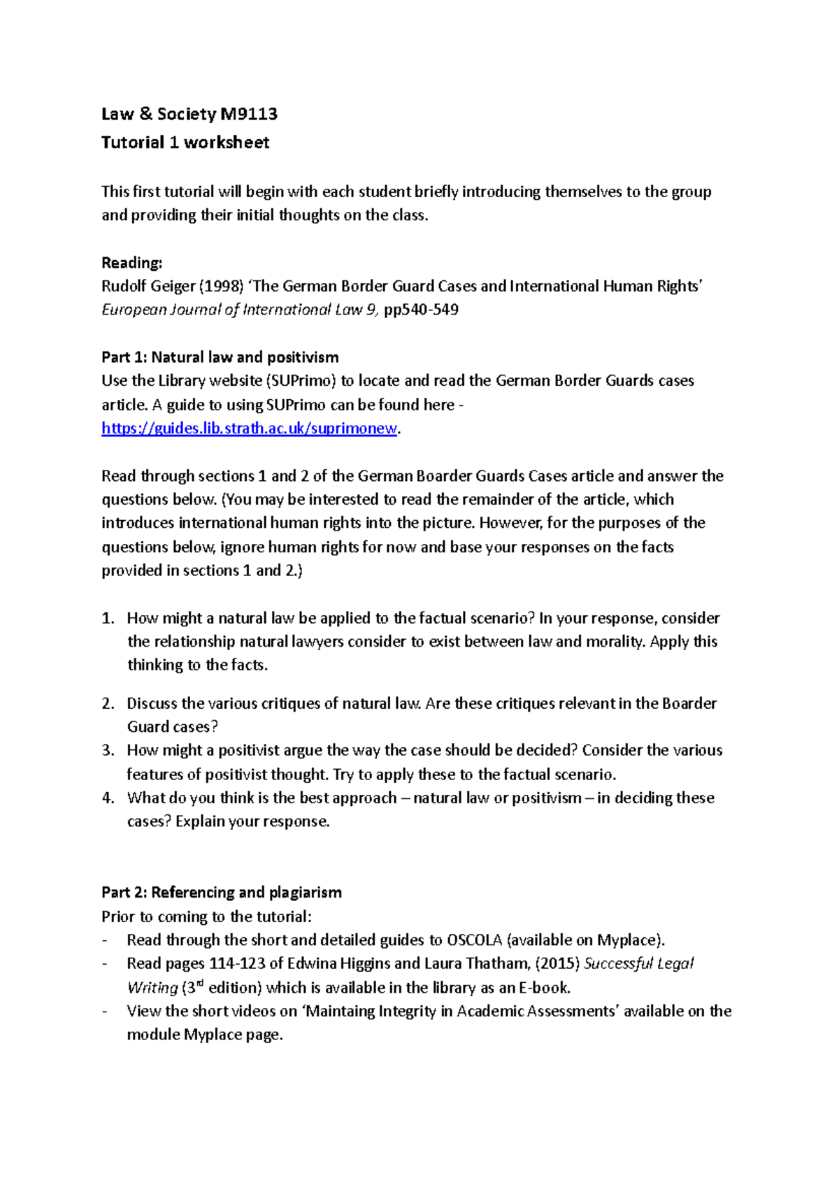 Tutorial 1 worksheet - Law & Society M Tutorial 1 worksheet This first ...