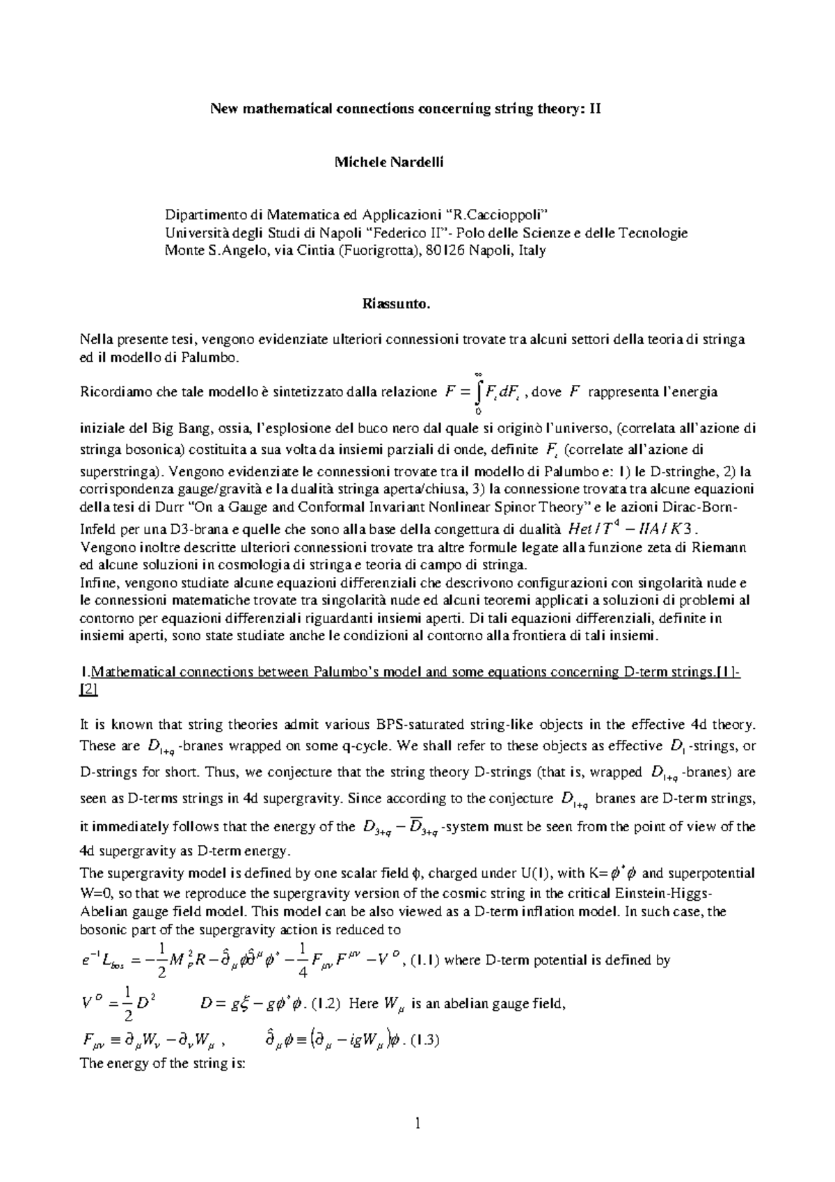 New mathematical connections concerning - Nella presente tesi, vengono ...