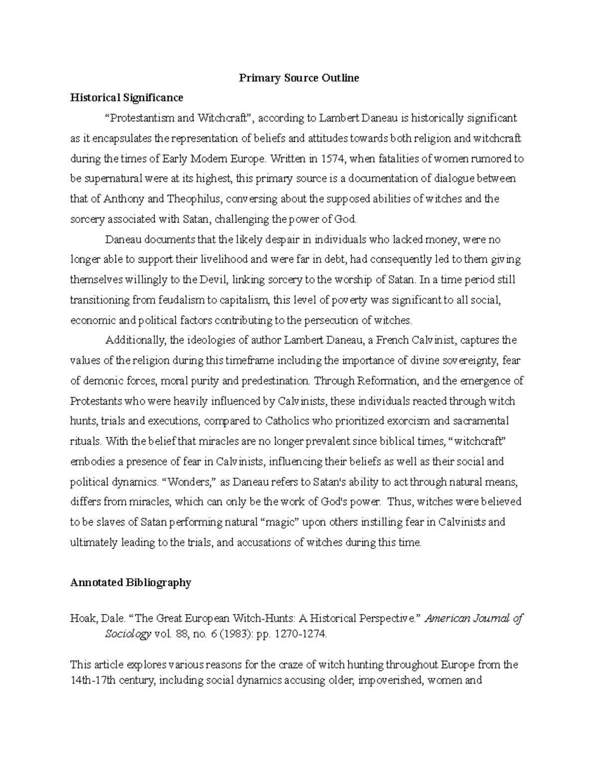 HIST 1010 Essay Outline - Primary Source Outline Historical ...