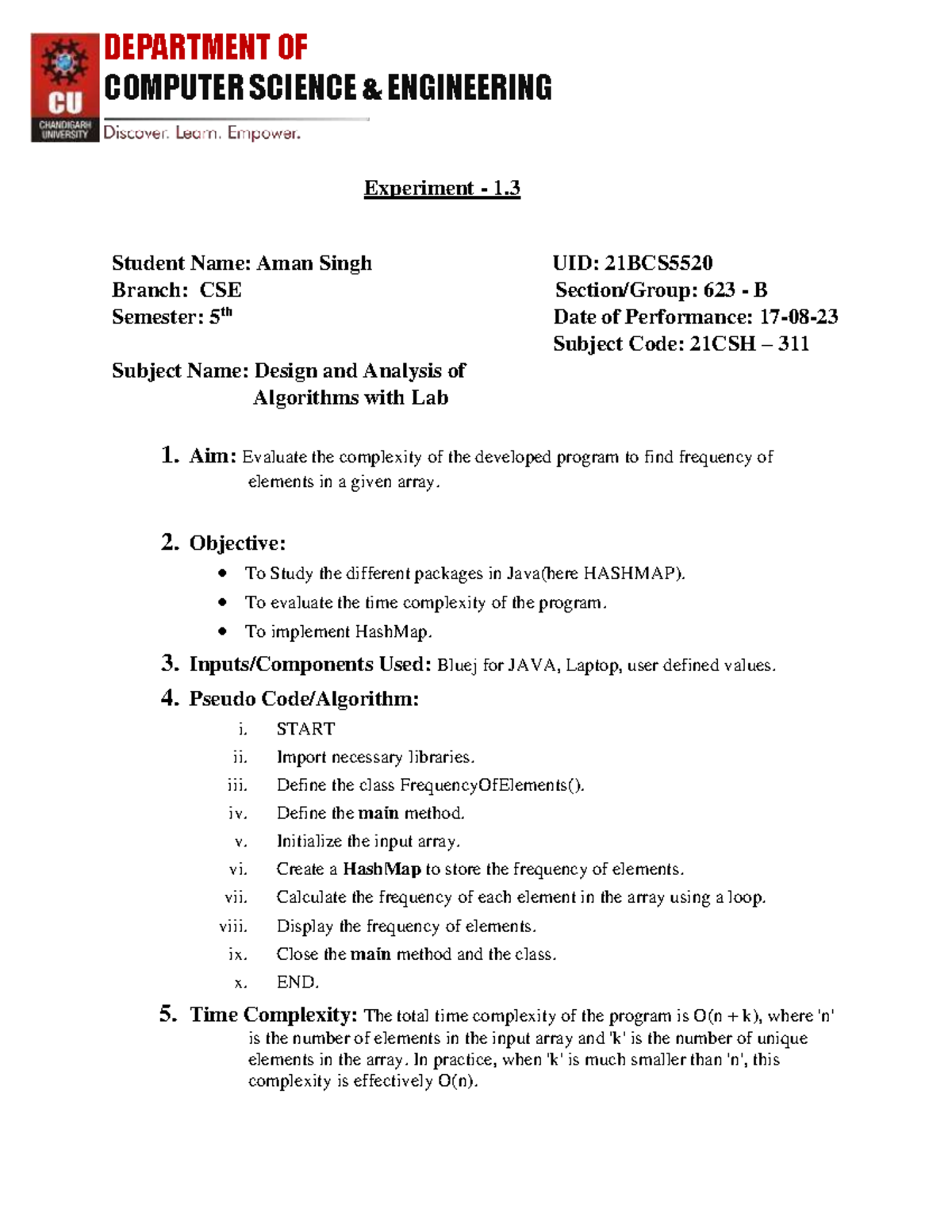 Experiment number 1.3 - DEPARTMENT OF COMPUTER SCIENCE & ENGINEERING Experiment - 1. 3 Student ...