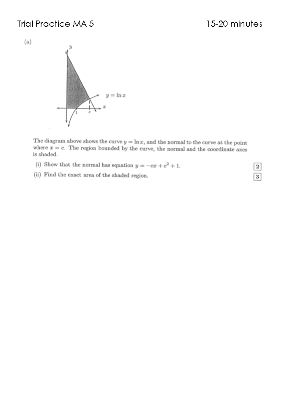 Trial Practice MA 5 - maths - Trial Practice MA 5 15 - 20 minutes - Studocu
