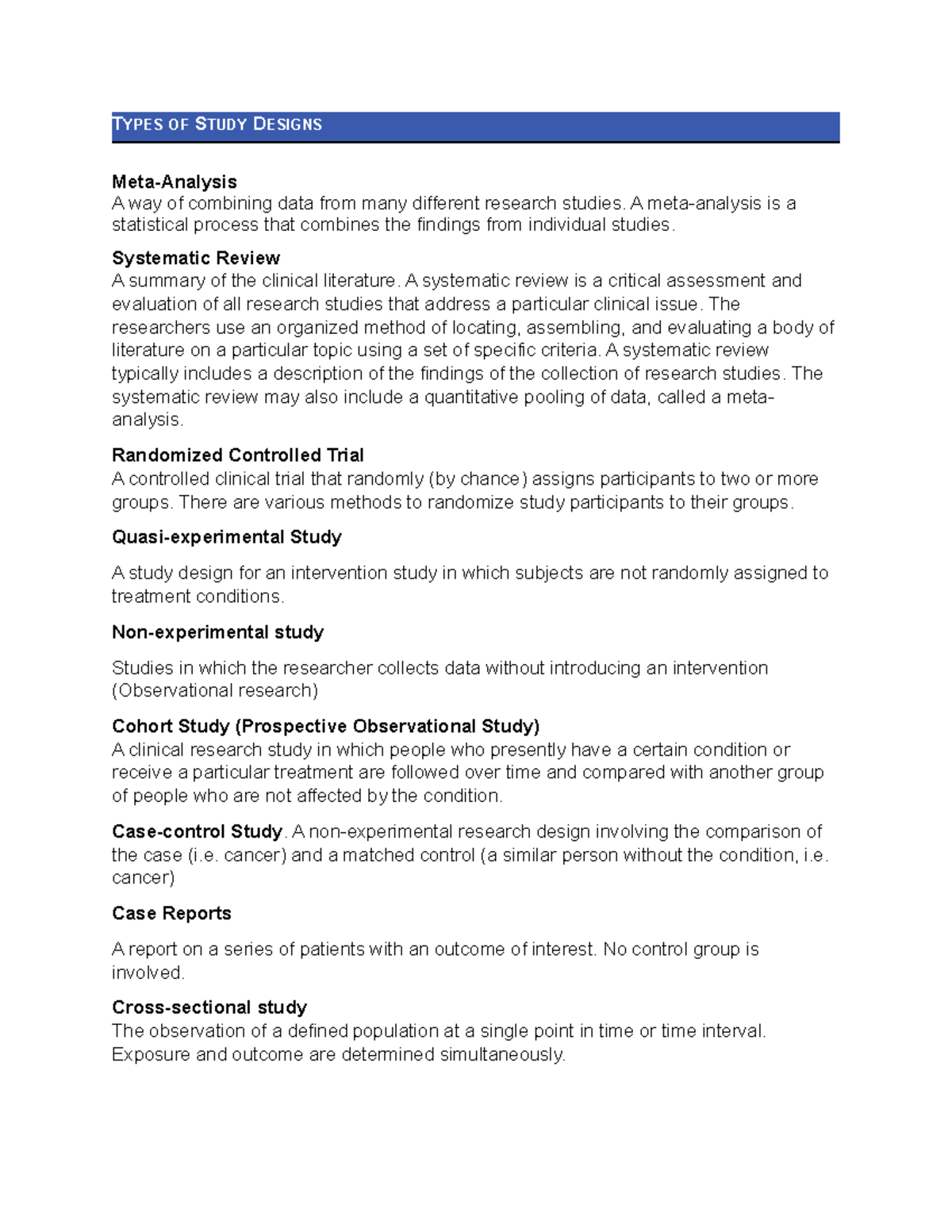 Types of Study Designs (22) - TYPES OF STUDY DESIGNS Meta-Analysis A ...