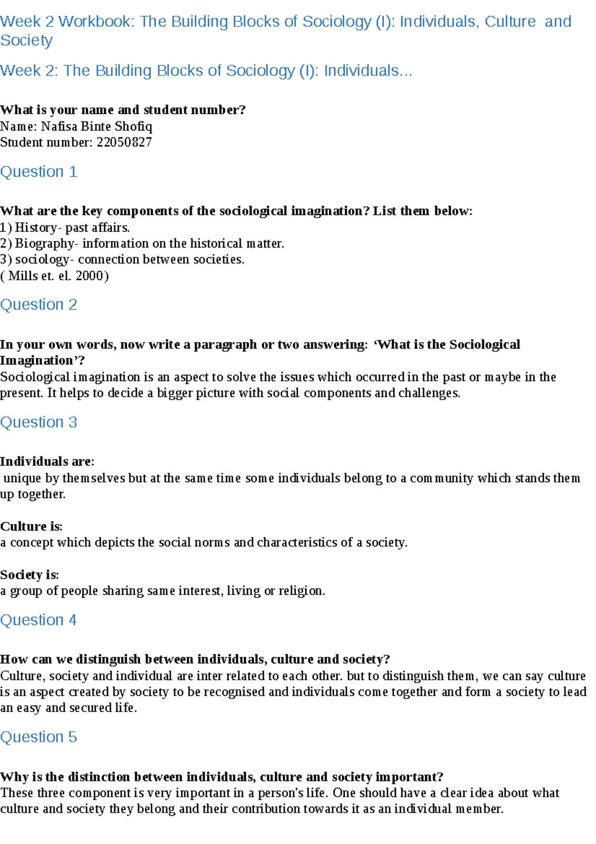 Workbook 2 understanding society - Week 2 Workbook: The Building Blocks ...