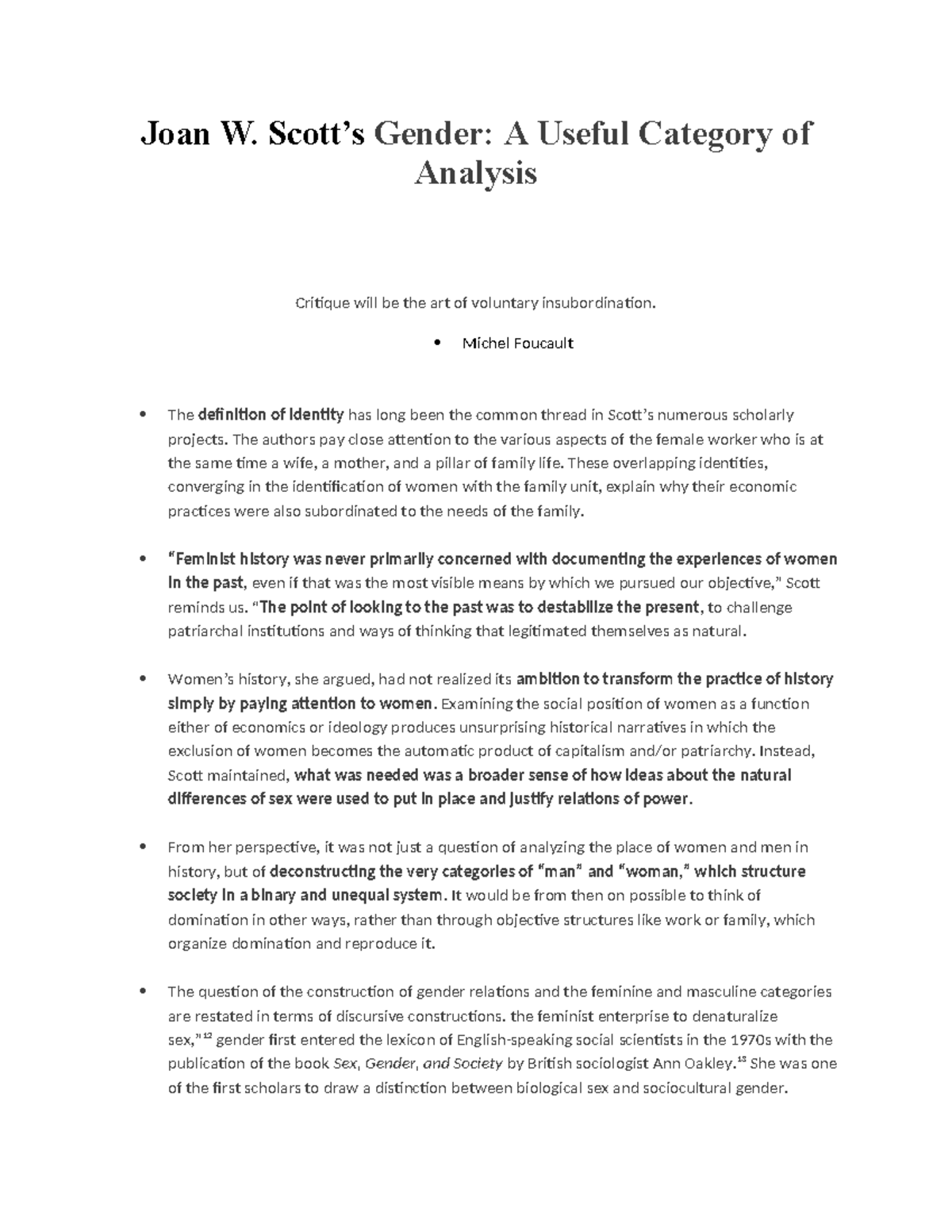 Jean W Scott - Literary Criticism - Joan W. Scott’s Gender: A Useful ...