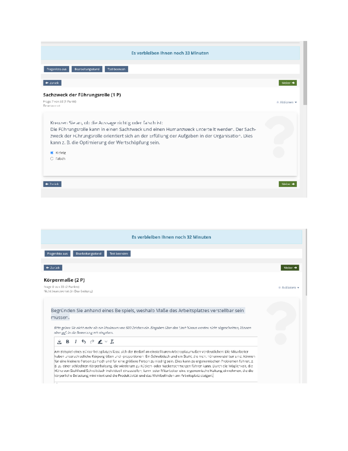 AW 2 - Prüfung - Es verbleiben Ihnen noch 33 Minuten Fragenliste aus ...
