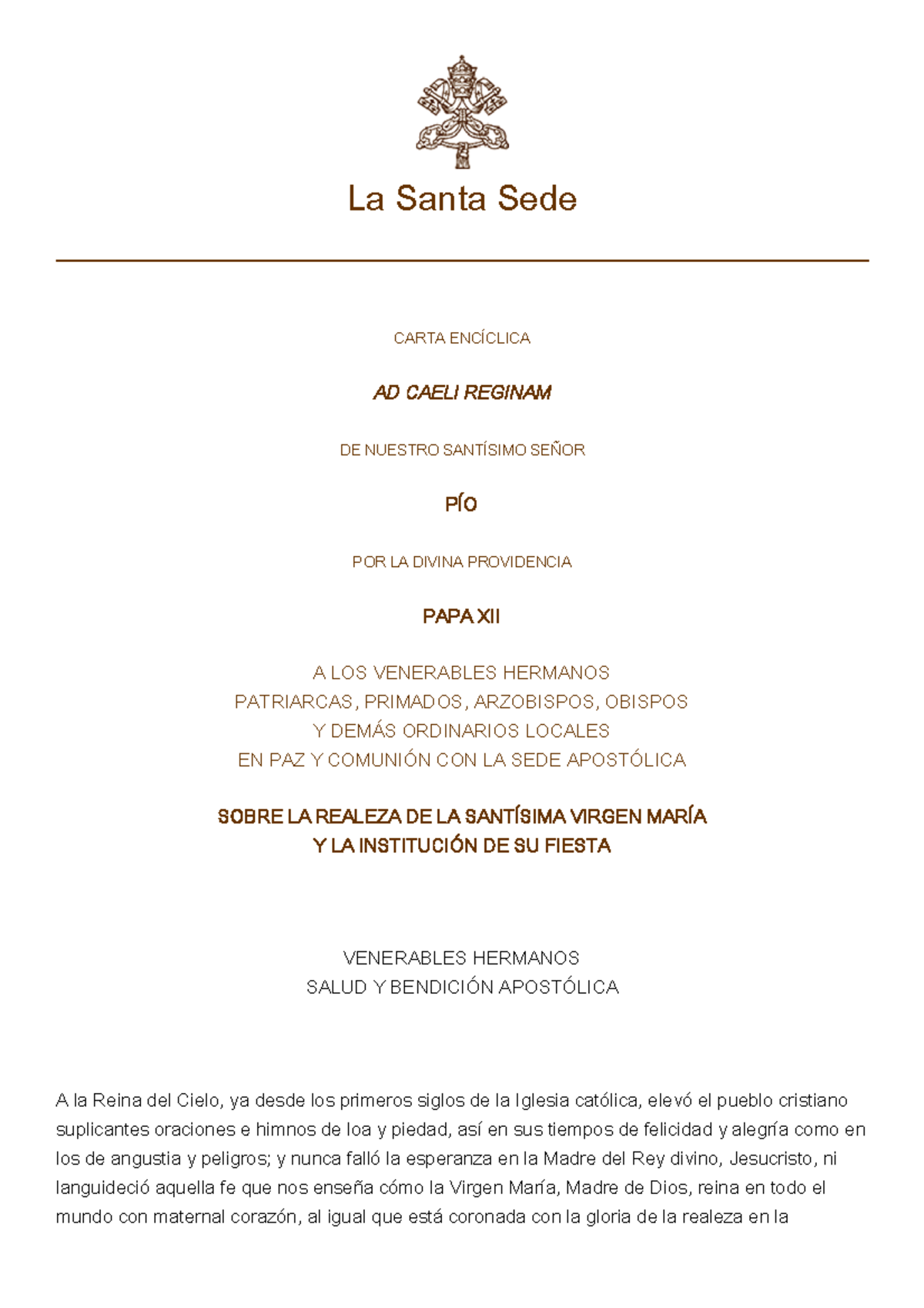 Hf p-xii enc 11101954 ad-caeli-reginam - La Santa Sede CARTA ENCÍCLICA ...