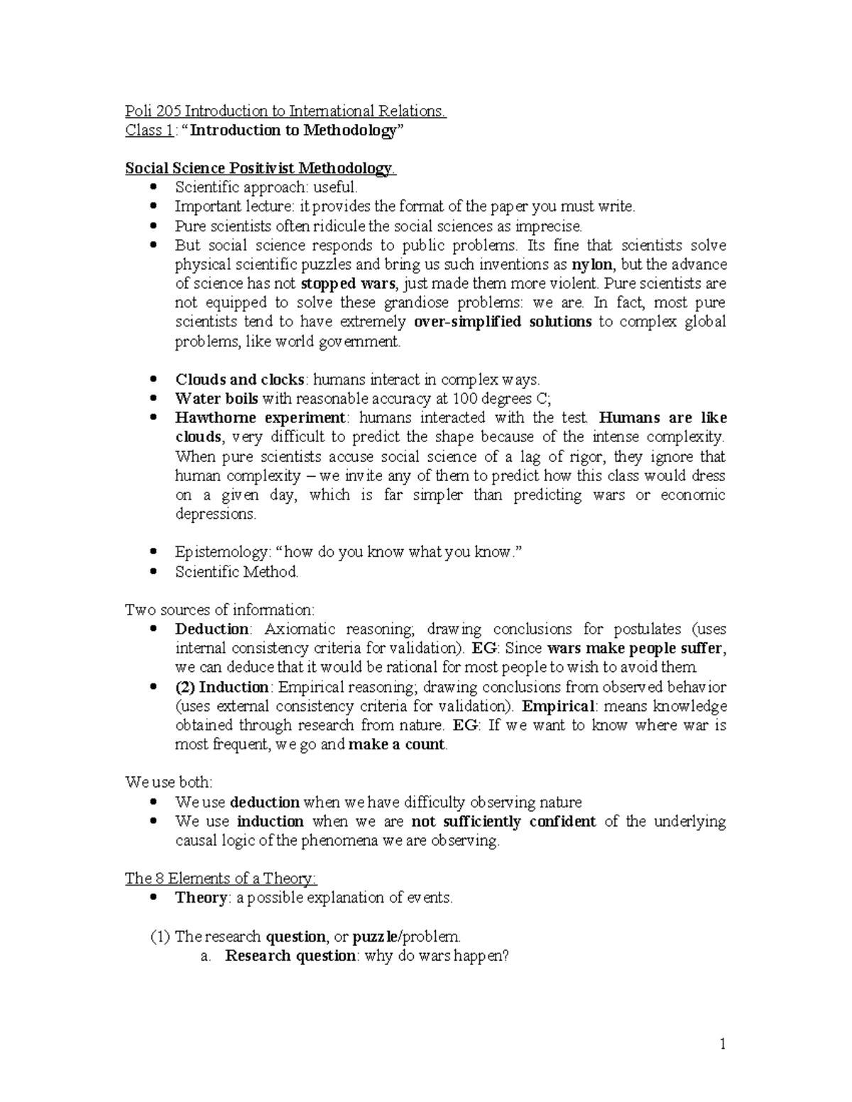 Poli 205 Class 1 Methodology student Notes - Poli 205 Introduction to ...