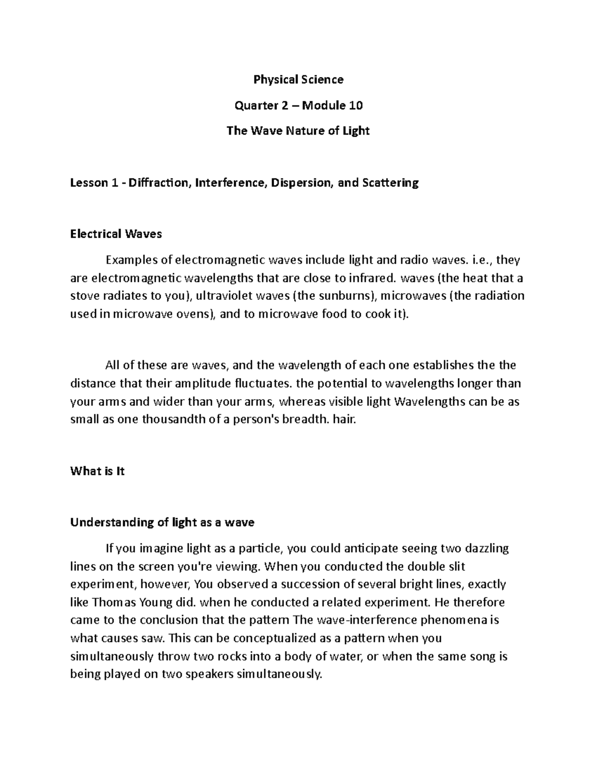Physical Science-The Wave Nature of Light - Physical Science Quarter 2 ...