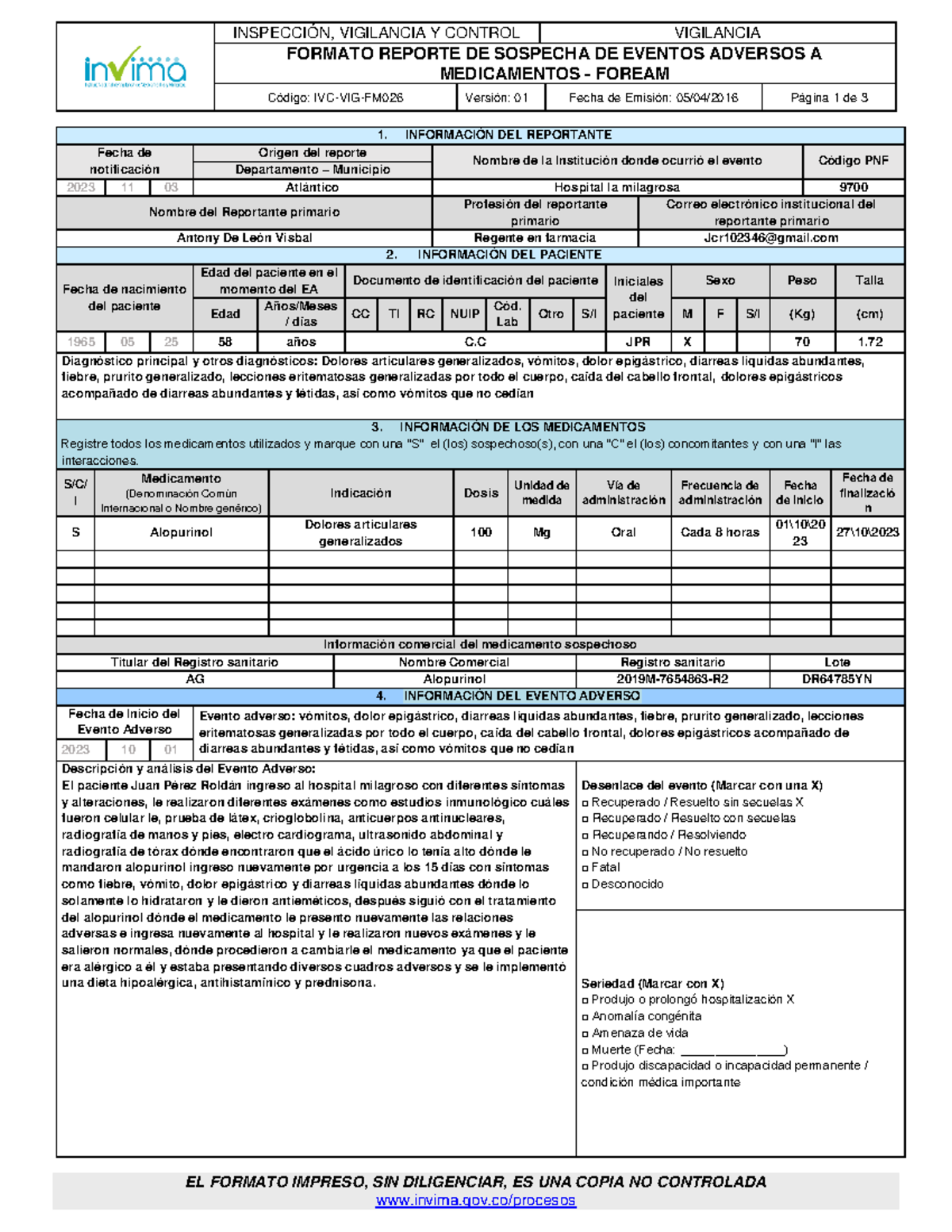 Formatofarmacovigilancia Invima-1 - INSPECCIÓN, VIGILANCIA Y CONTROL ...