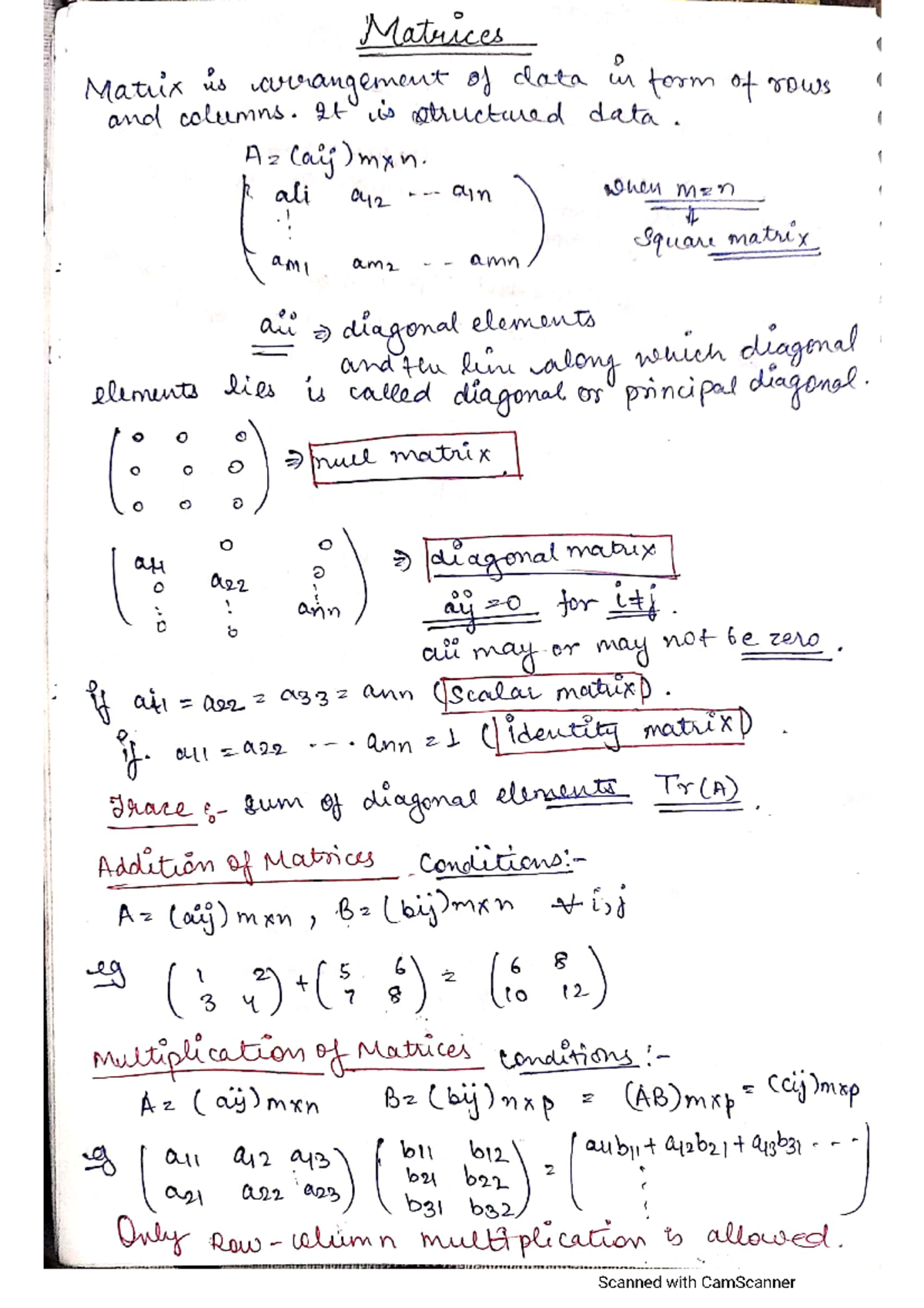 Matrices and determinants - Matrices & Linear Difference Equations - Studocu