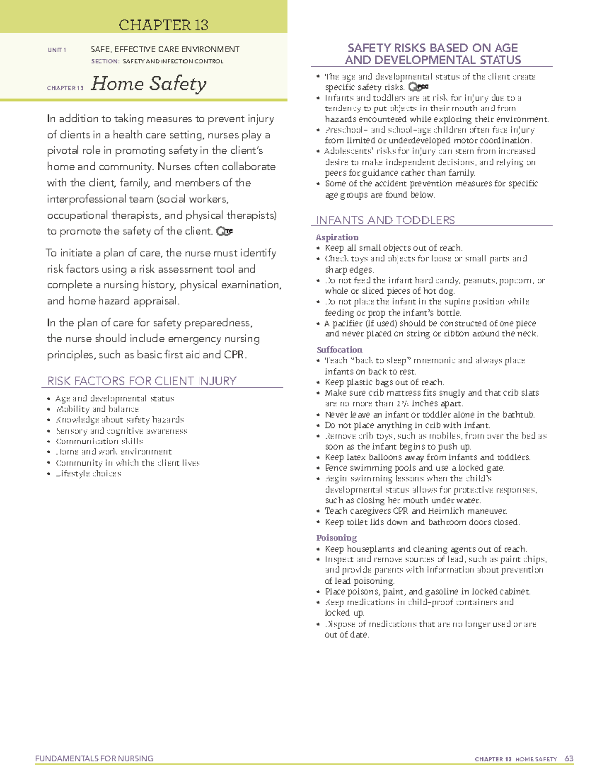 Focused Review-15 - FUNDAMENTALS FOR NURSING CHAPTER 13 HOME SAFETY 63 ...