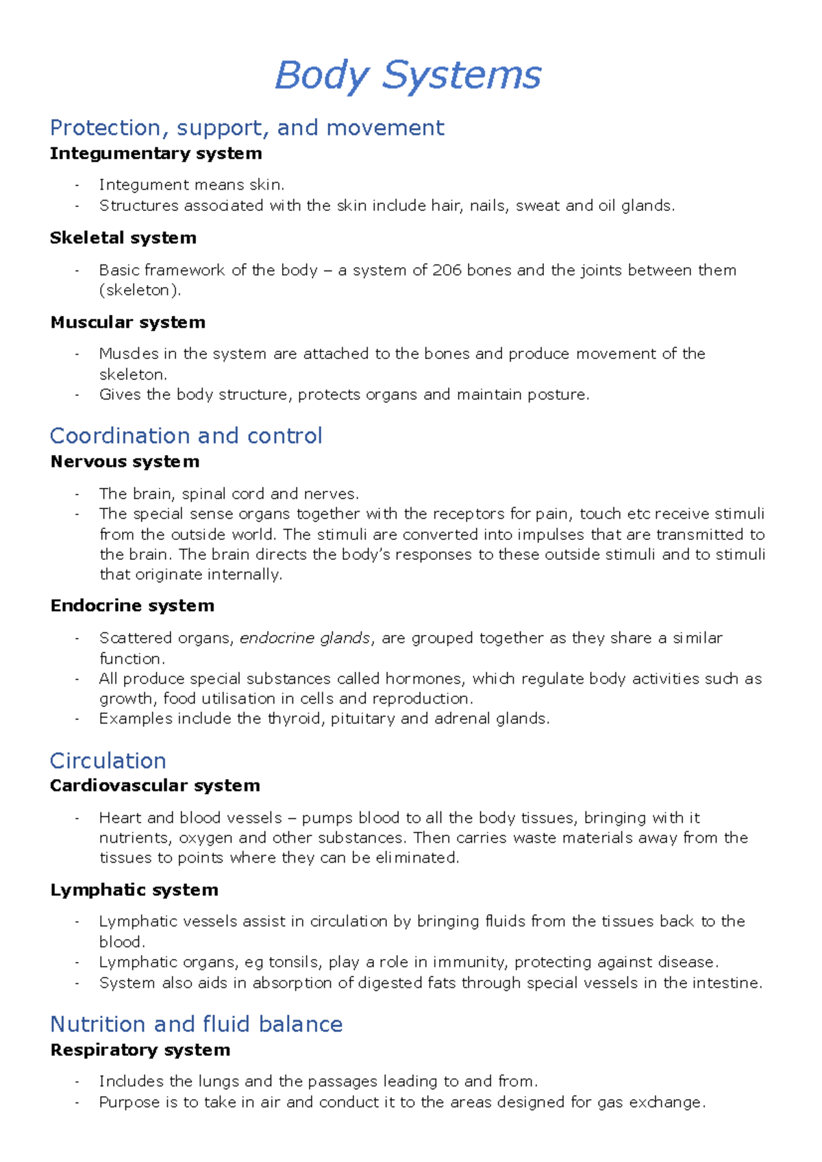1.1 Body Systems - Body Systems Protection, support, and movement ...