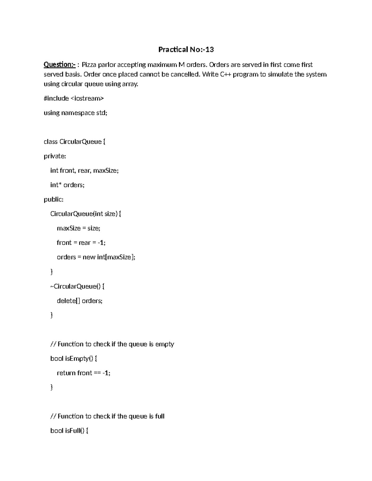 Practical No 13 - Practical No:- Question:- : Pizza parlor accepting ...