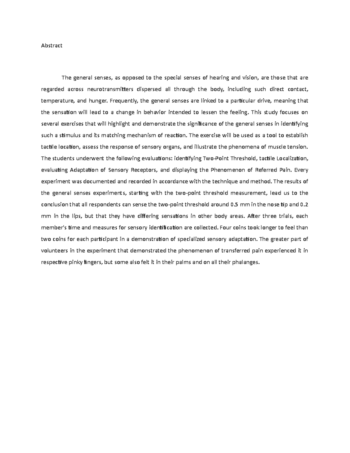 Abstract - Abstract The general senses, as opposed to the special ...