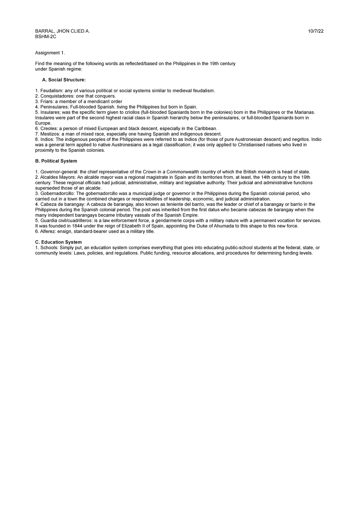 Assignment#1 LWR - SAFSFSF - BARRAL, JHON CLIED A. 10/7/ BSHM-2C ...