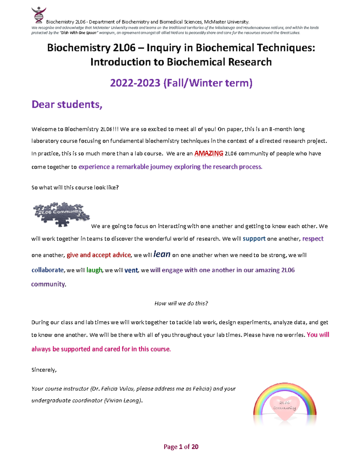 Biochemistry 2L06 course syllabus 2022-2023 - We recognize and ...